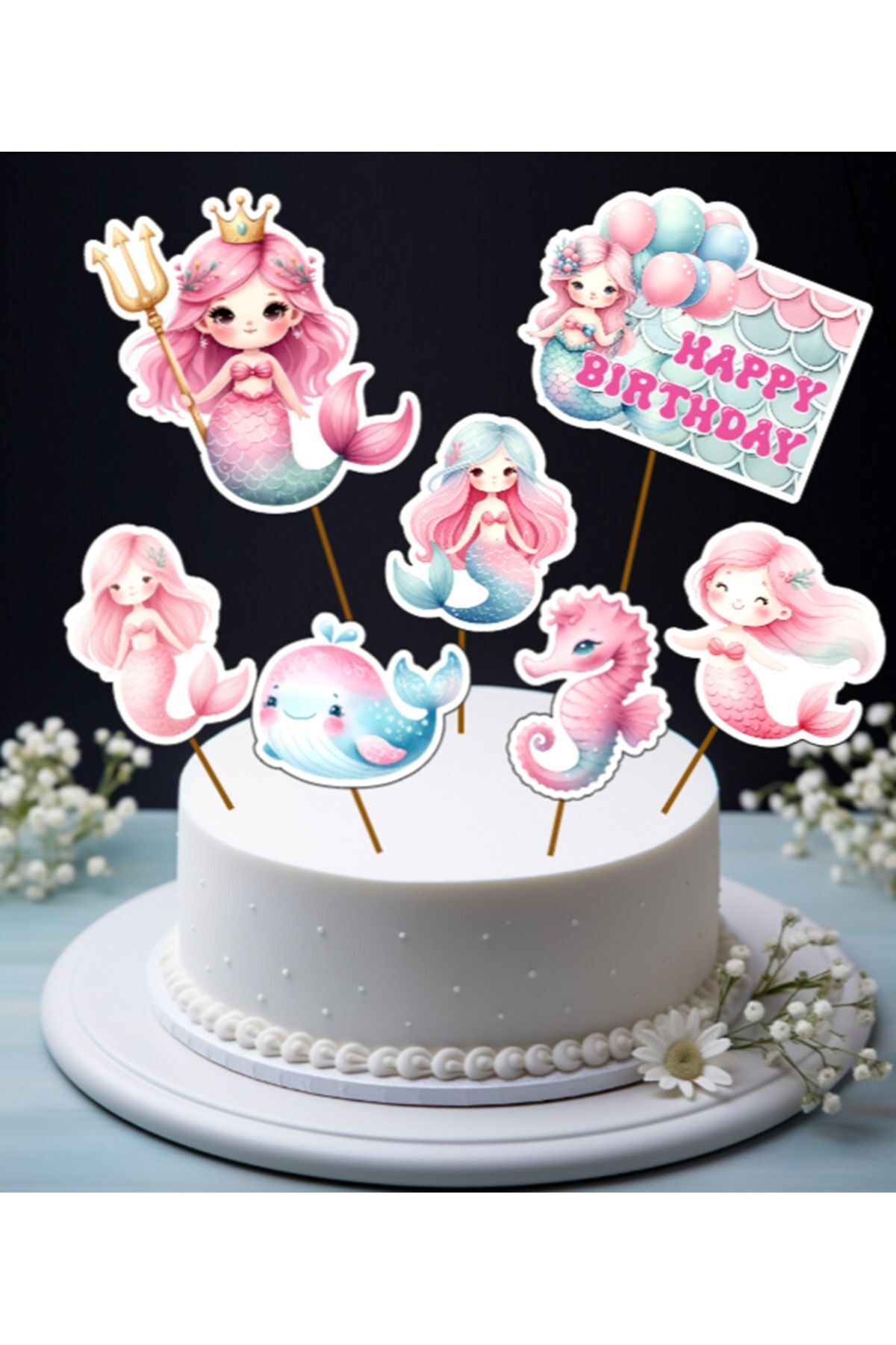 Hiras Dizayn 7parça Denizkızı Mermaid Sualtı Büyük Pasta Kürdanı Pasta ...