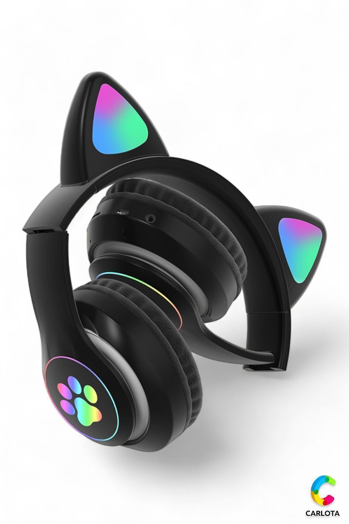 CARLOTA Kablosuz Bluetooth 5.0 Led Işıklı Kedili Kulaklık Hediye ios ...