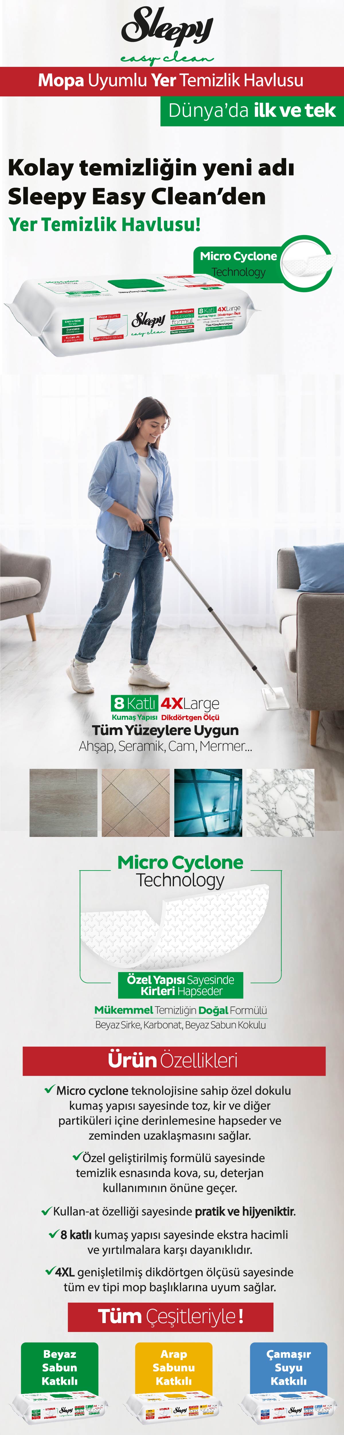 Sleepy Mop Easy Clean Beyaz Sabun Katkılı Mopa Uyumlu Yer Temizlik Havlusu 50 Yaprak - Fiyatı ...