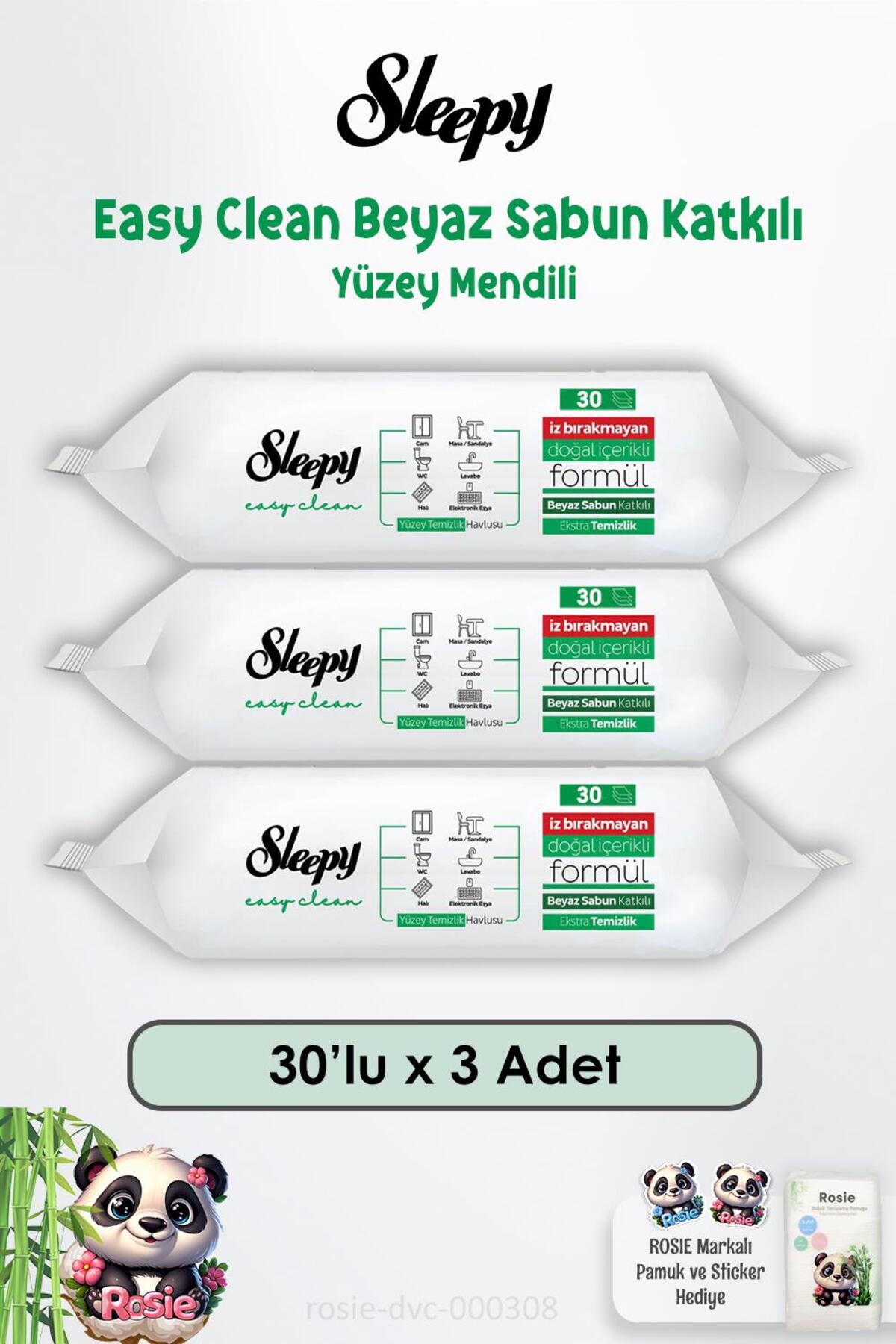 Sleepy 3'lü Sleepy Easy Clean Beyaz Sabunlu Yüzey Temizlik Havlusu 30 ...