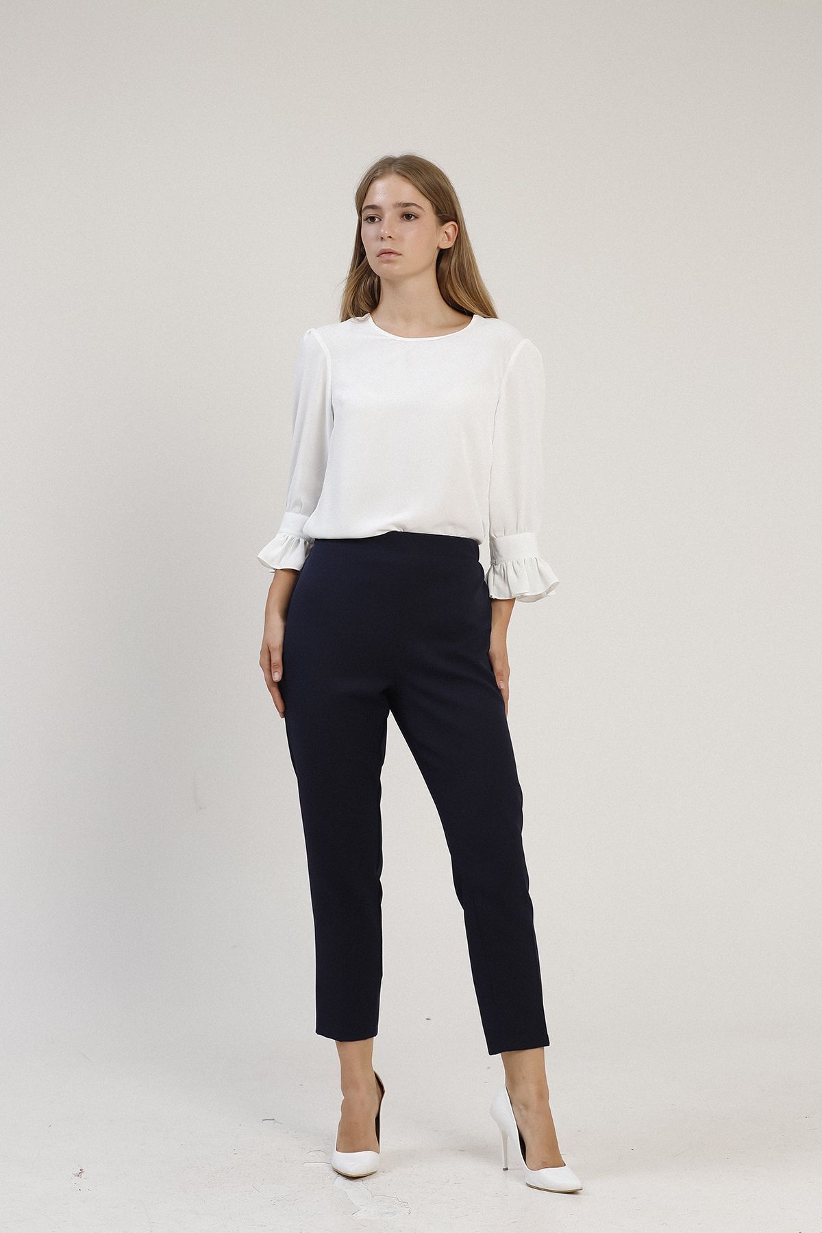 NELSA Lacivert Paça Beli Lastikli Dokuma Kadın Pantolon N230001 Fiyatı ...