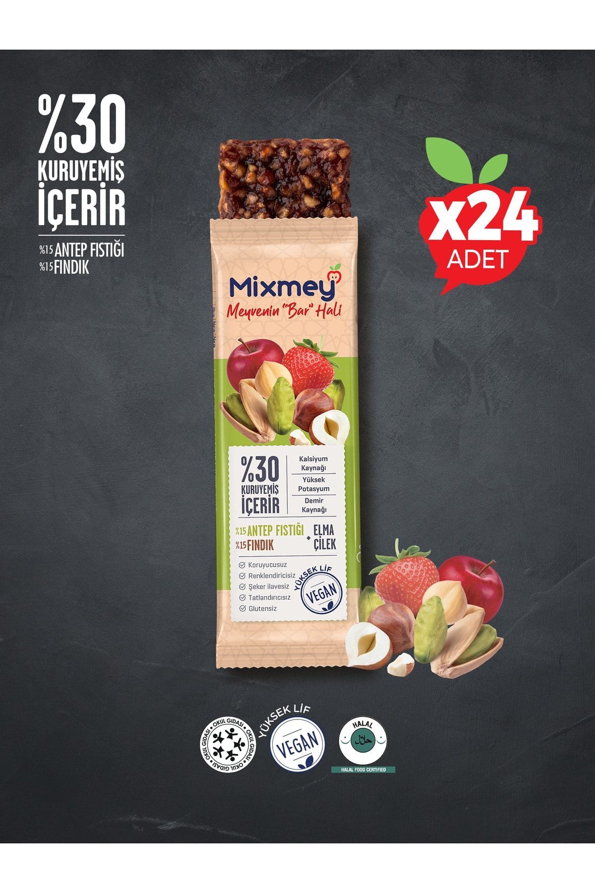 Mixmey Antep Fıstıklı Meyve Bar 24 Adet | Vegan, Glutensiz Ve Sağlıklı ...