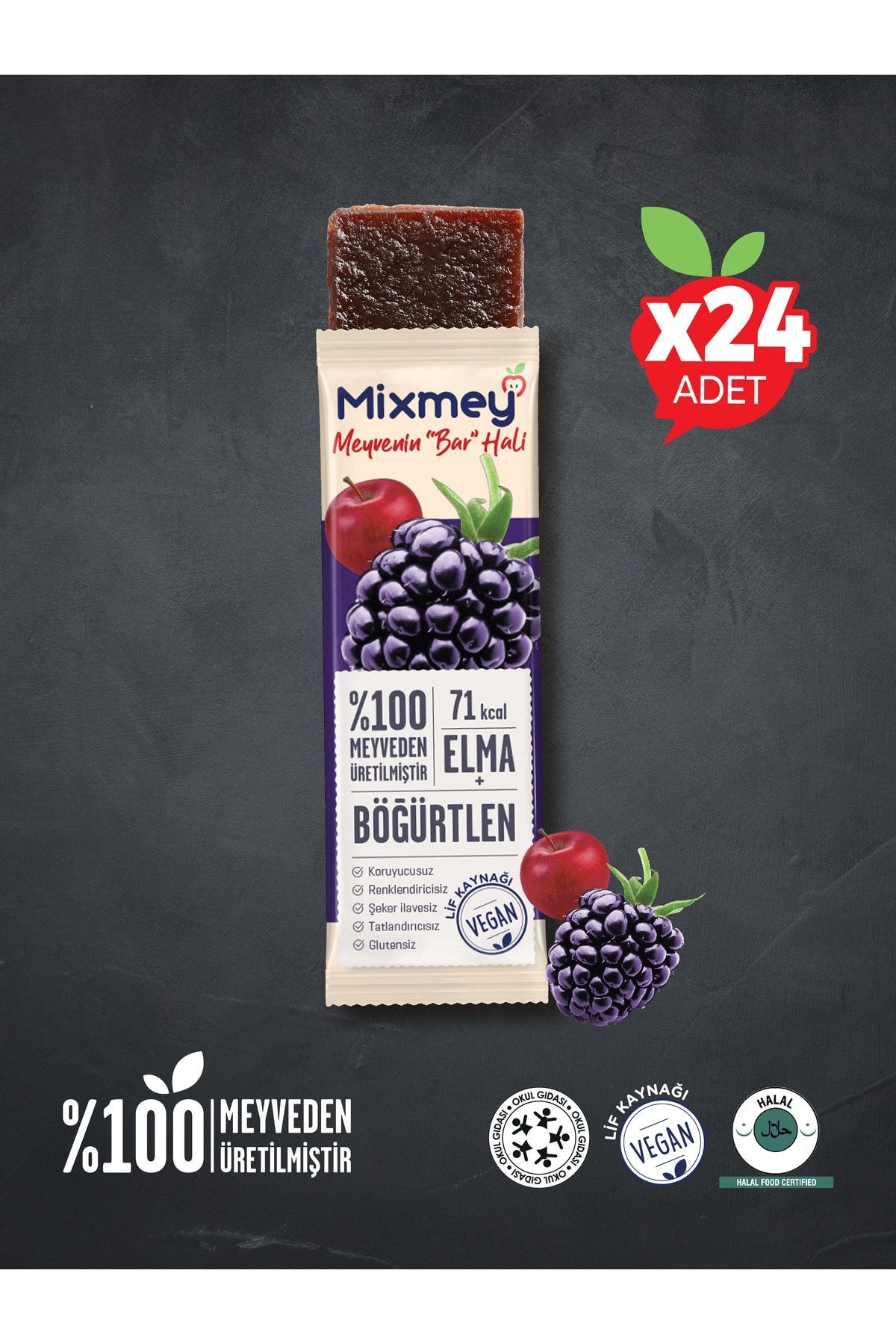 Mixmey Böğürtlen Meyve Bar 24 Adet | Glutensiz, Vegan Sağlıklı ...