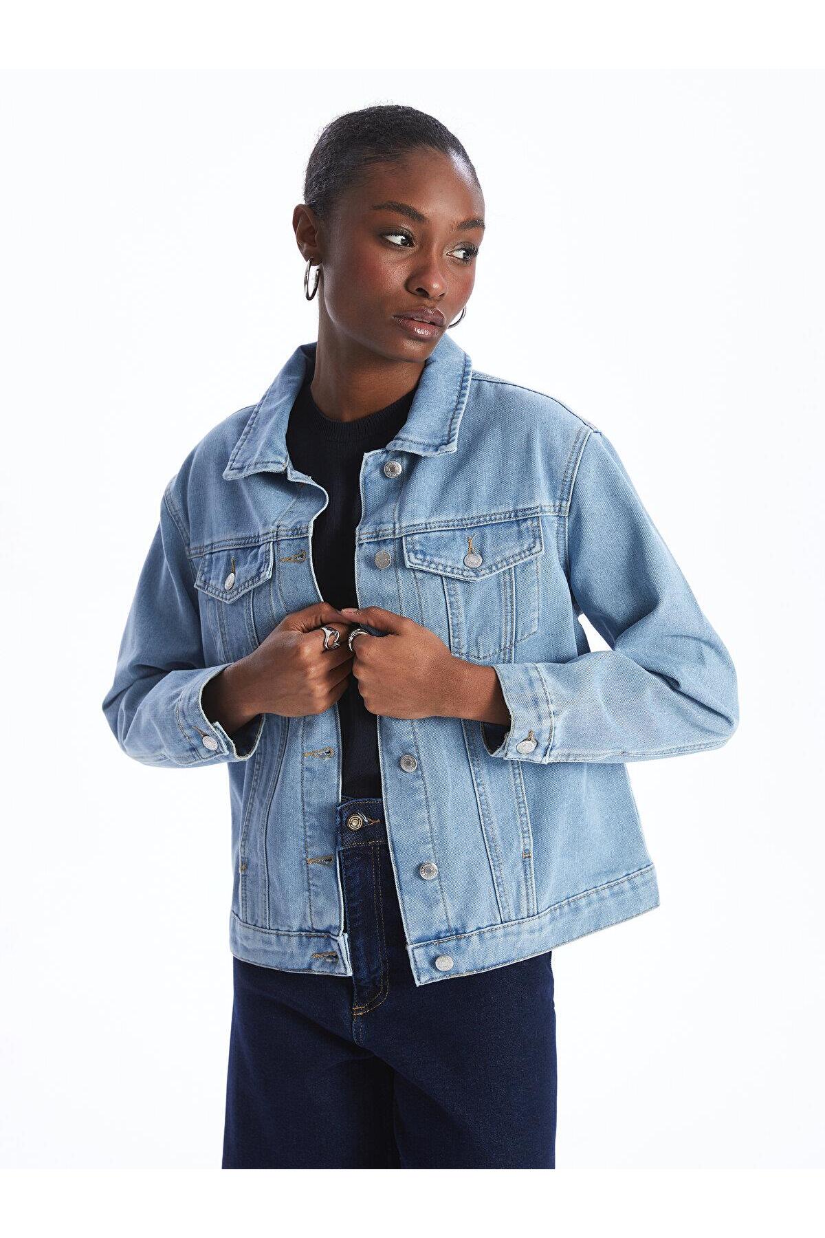 LC Waikiki LCW Vision Gömlek Yaka Düz Uzun Kollu Kadın Jean Ceket ...