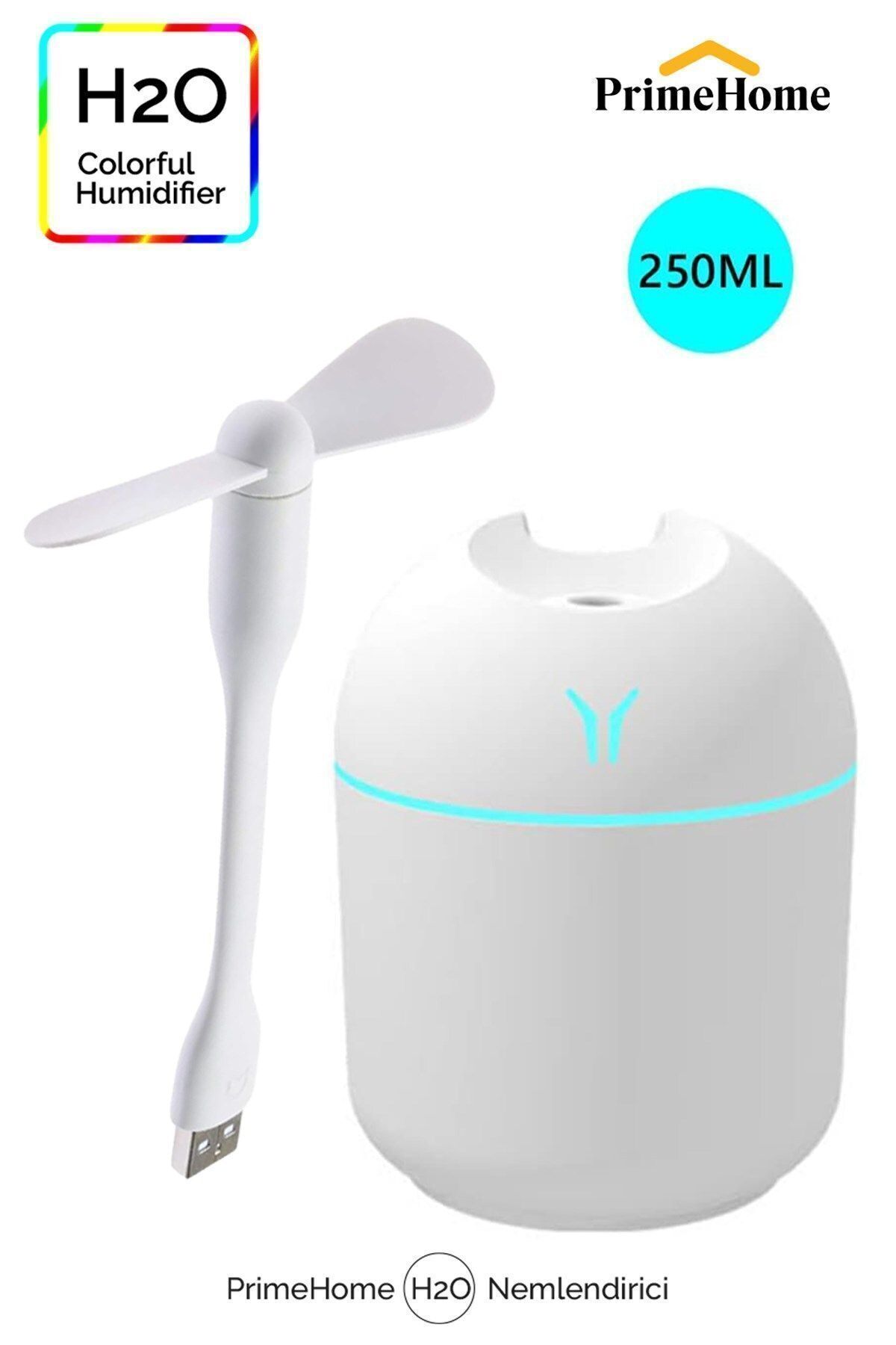 PRİME HOME H2o Humidifier pervaneli Ultrasonik Oda Nemlendirici Koku Makinesi 250 ml Usb Mini ...