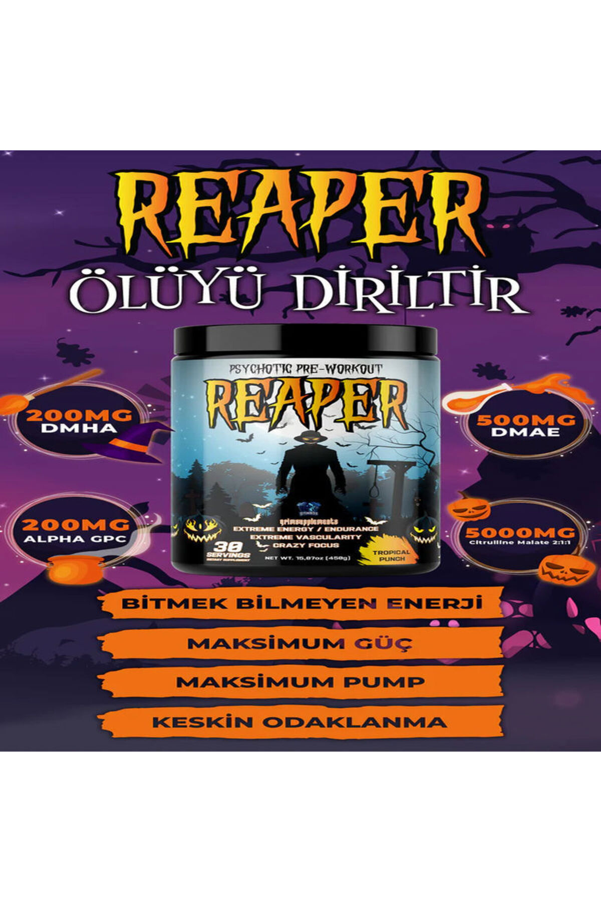 Grim Labs Reaper Dmaa Preworkout 450 gram - Tropikal - Fiyatı, Yorumları