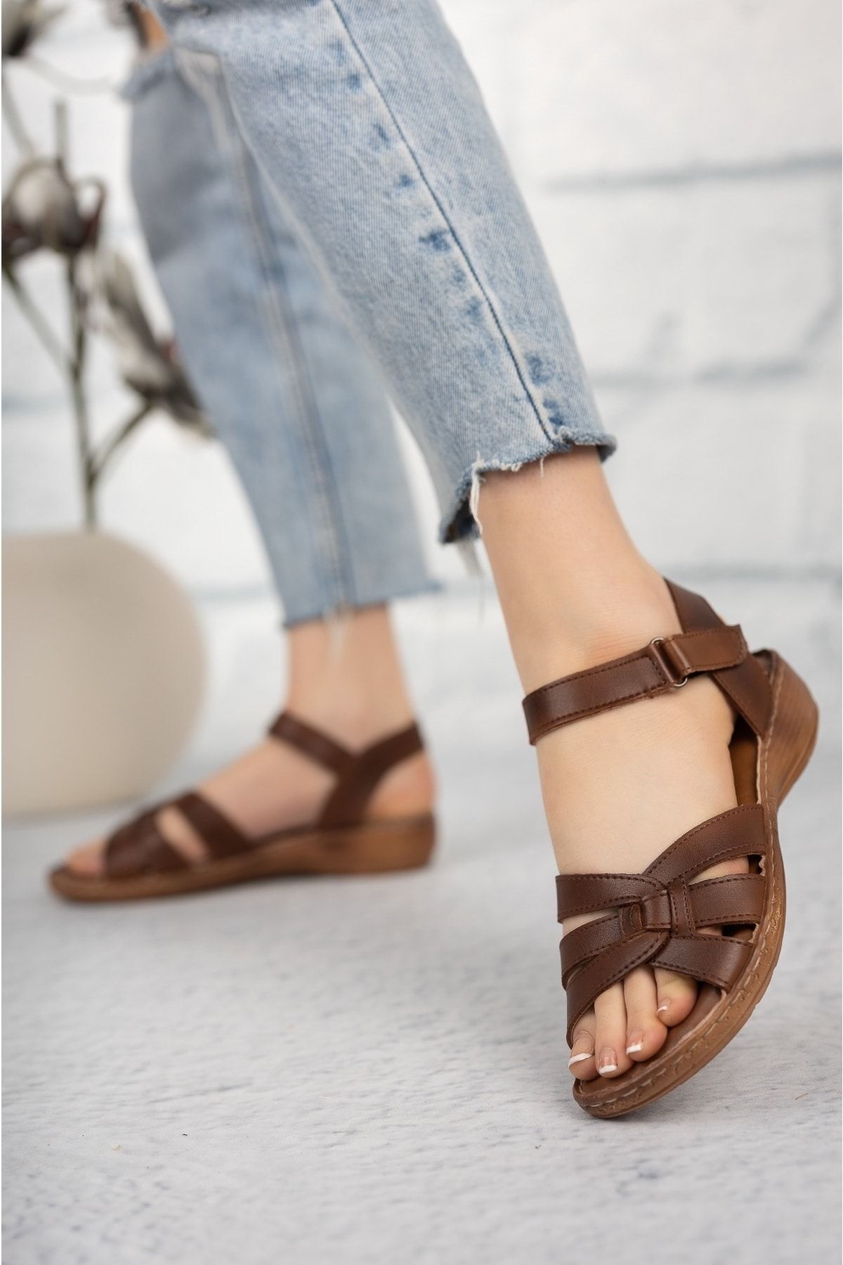 Khayt Anatomik Ortopedik Hakiki Deri Rahat Taban Kadın Terlik Sandalet ...