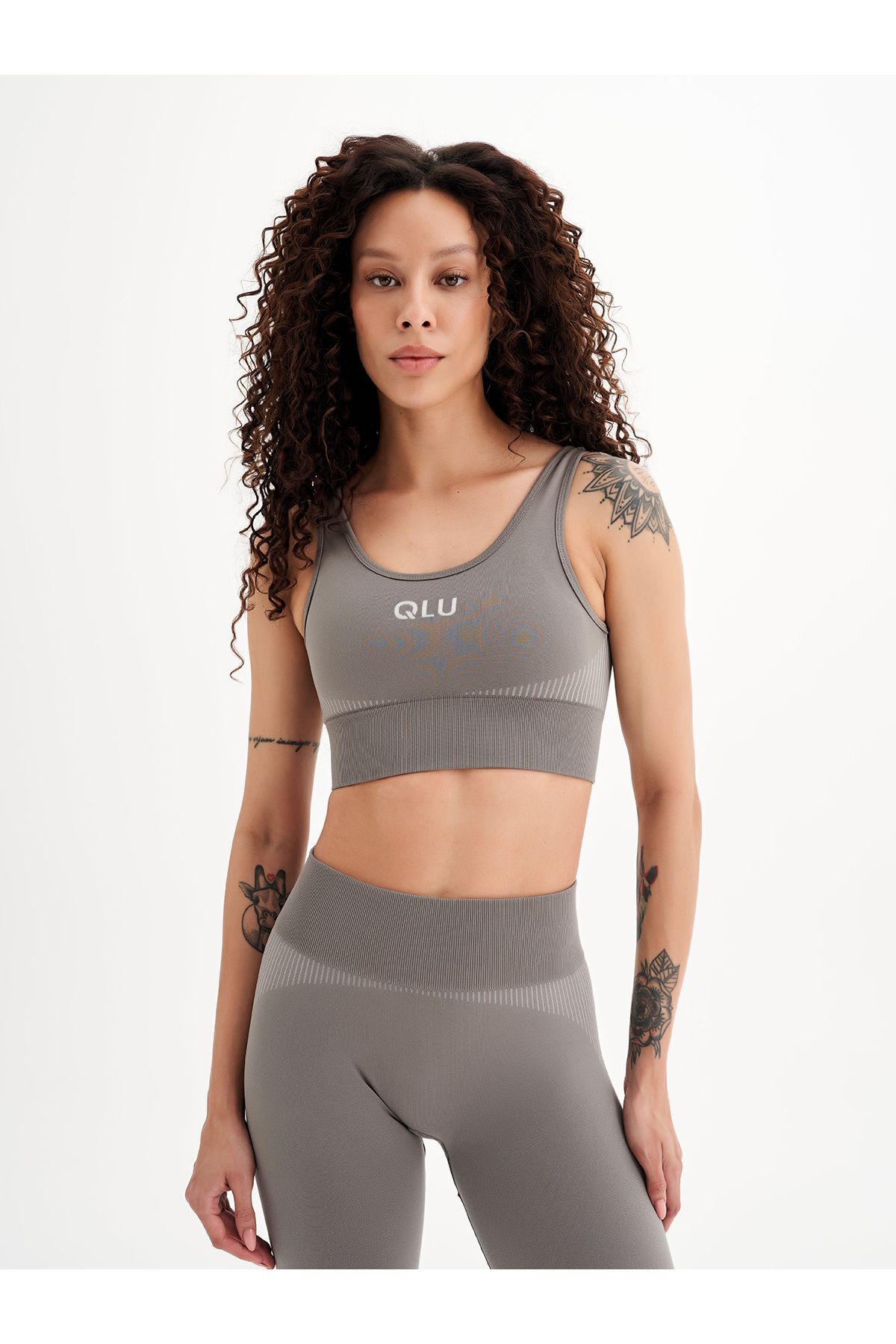 qlu Infinity Kadın Antrasit Seamless/Dikişsiz Çizgili Bra/Spor Sütyeni ...