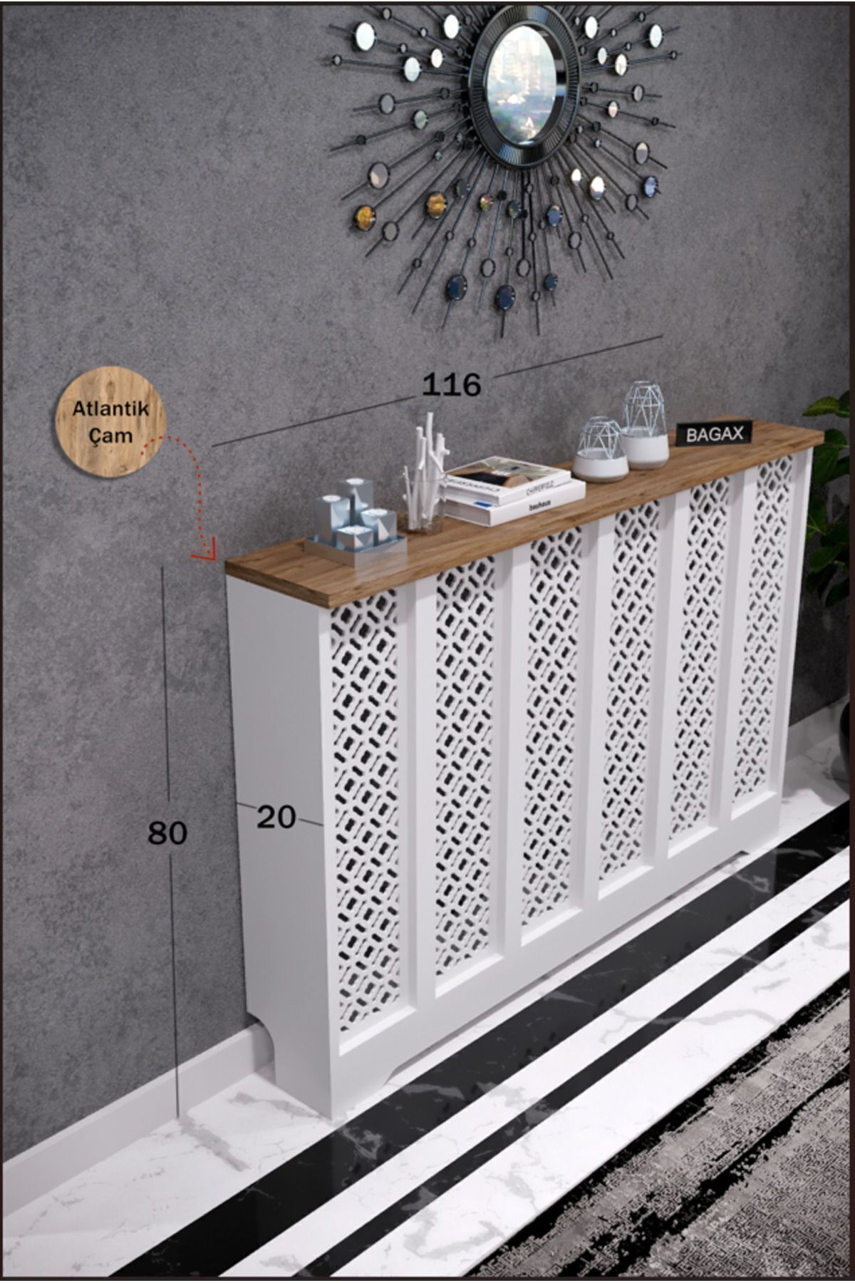 BAGAX Pera Model, Beyaz Üstü Çam Renk, 116 cm Petek Kaplama, Dresuar ...