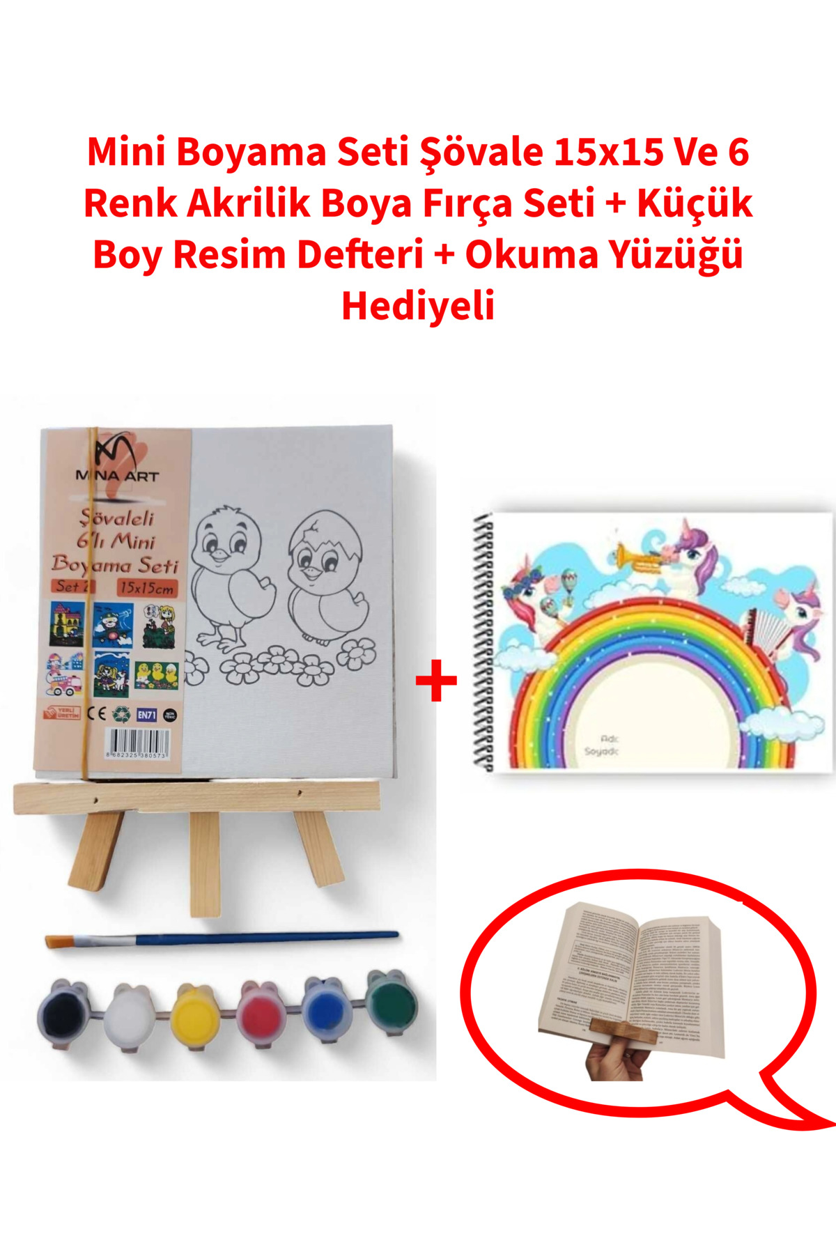 YLDZ Mini Boyama Seti Şövale 15x15 Ve 6 Renk Akrilik Boya Fırça Seti ...
