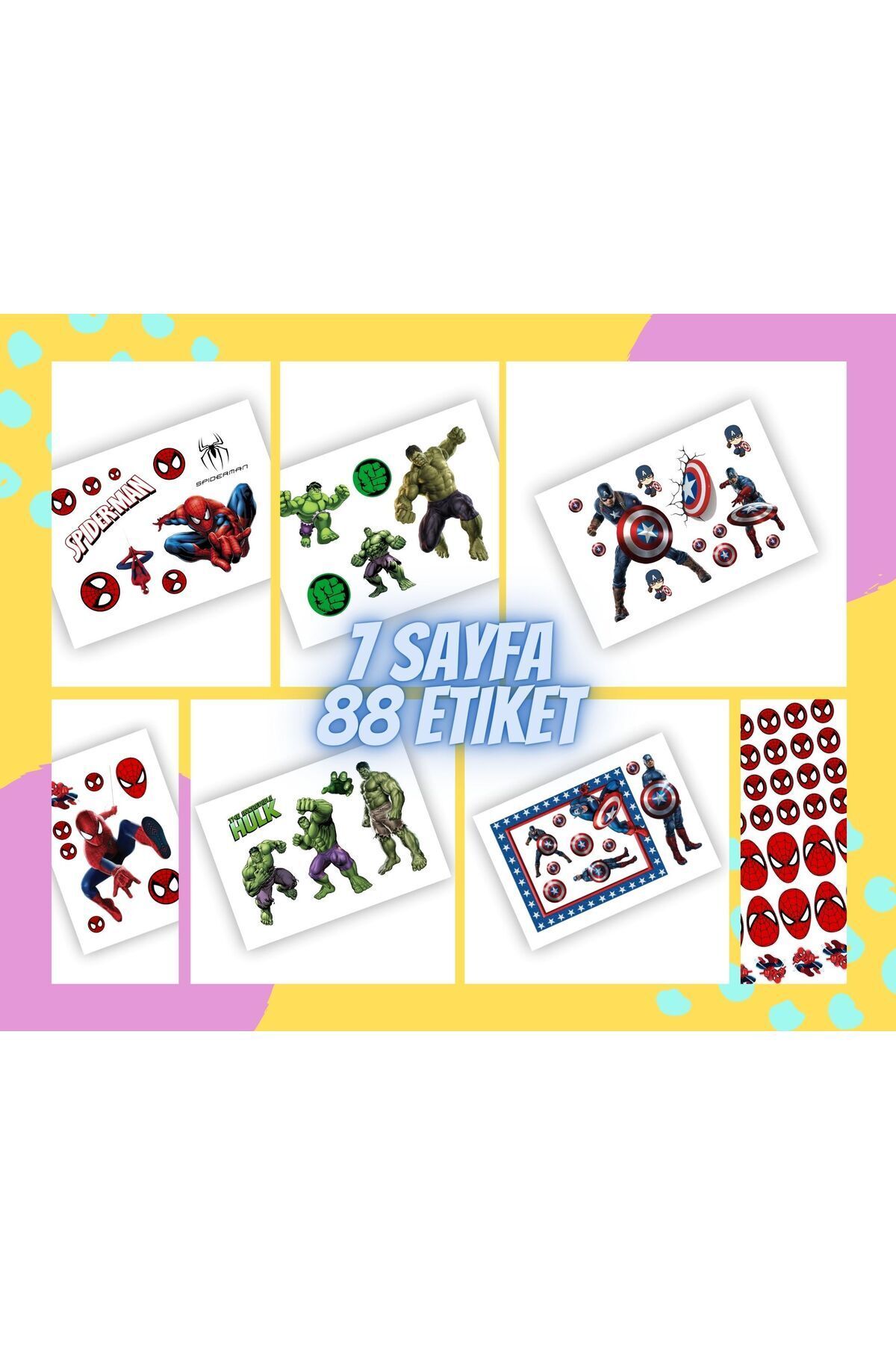 Ceres Studio 7 Sayfa 88 Adet Süper Kahraman Etiket Sticker Set Spiderman - Hulk - Captain ...