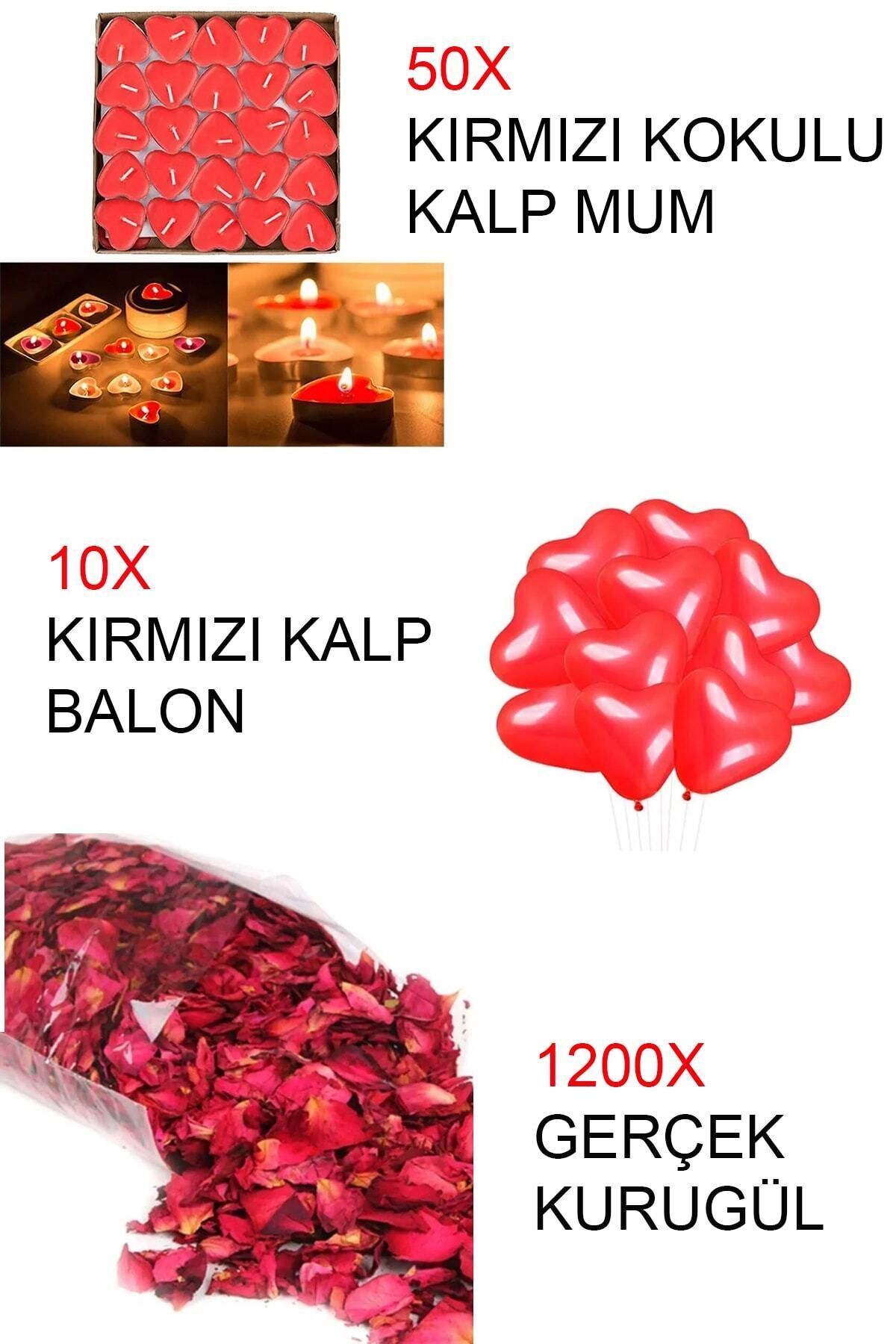 cennet 50 Kalpli Mum Ve 15 Ad. Parlak Balon 1200 Yaprak Kurutulmuş Gül ...