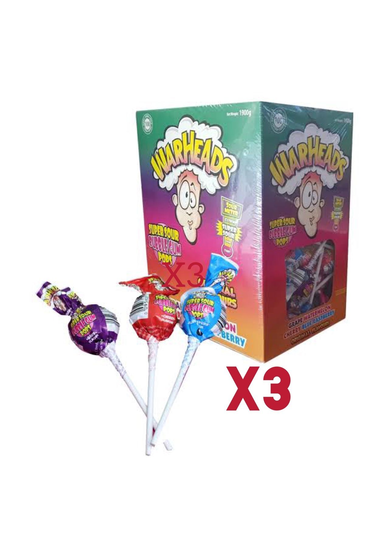 WarHeads Super Sour Bubble Gum Pops 19g -x3ADET - Fiyatı, Yorumları