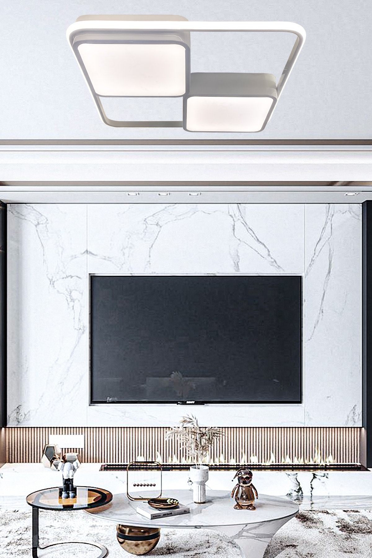 Ledmi Lighting Kare Beyaz Model Led Avize, 3 Renk Aydınlatmalı ...