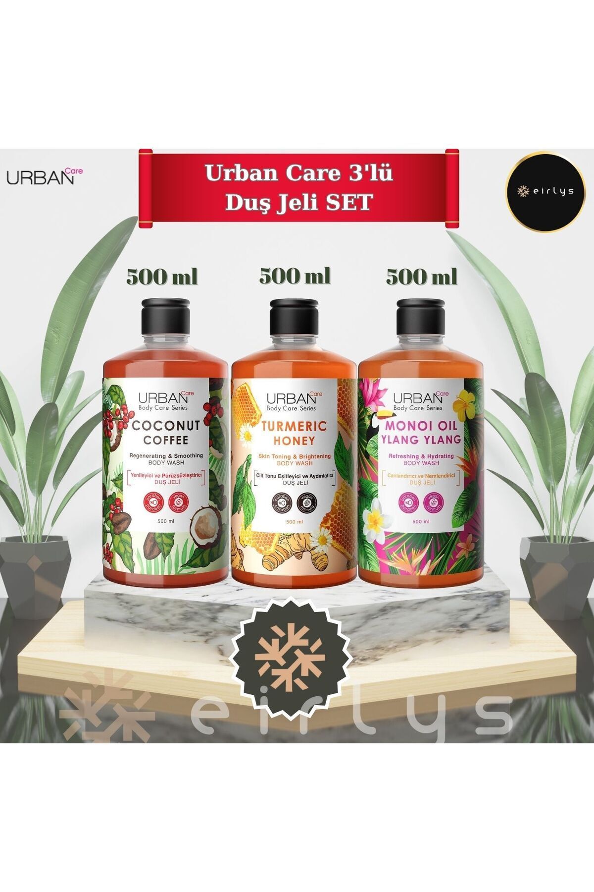 Urban Care 500 ML 3'lü Duş Jeli SET (Coconut Coffee-Turmeric Honey-Monoi Oil & Ylang Ylang ...