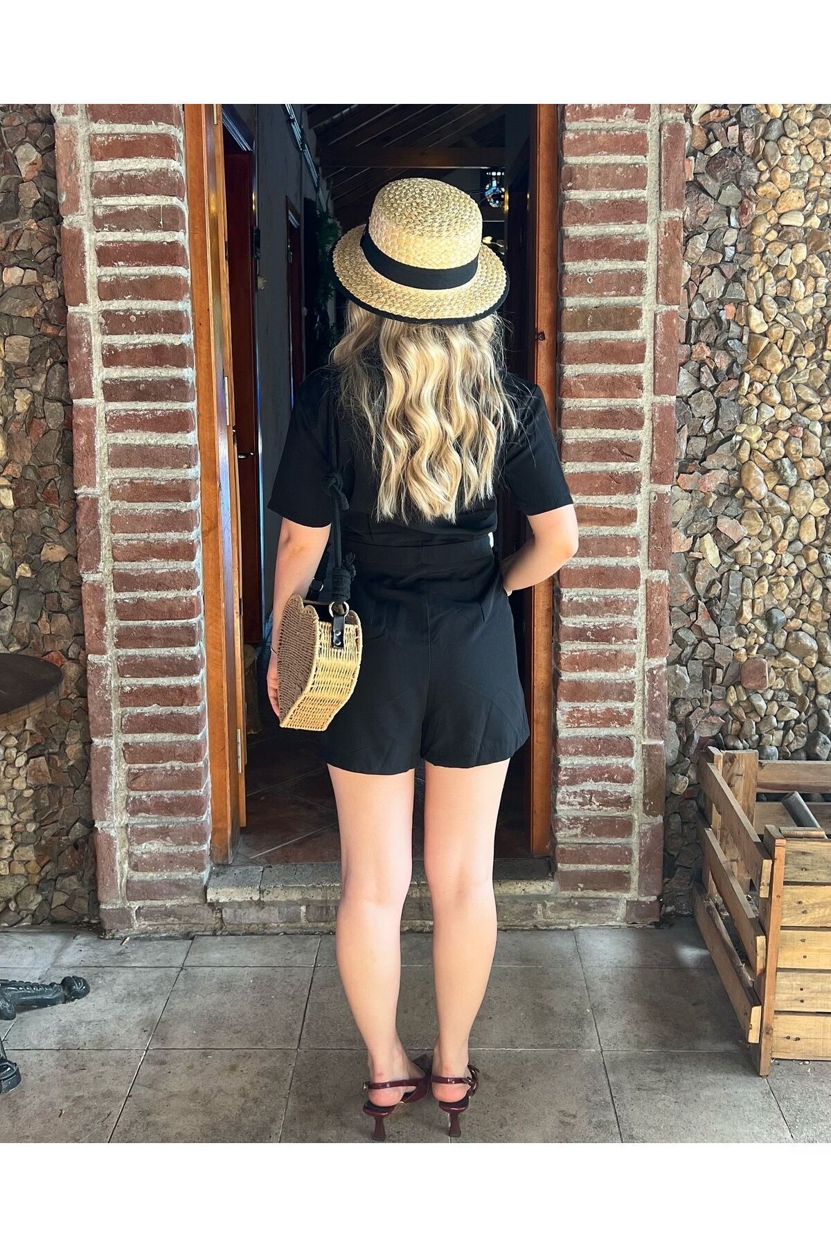 Kinzi Short Sleeve Black Shorts Jumpsuit- Trendyol