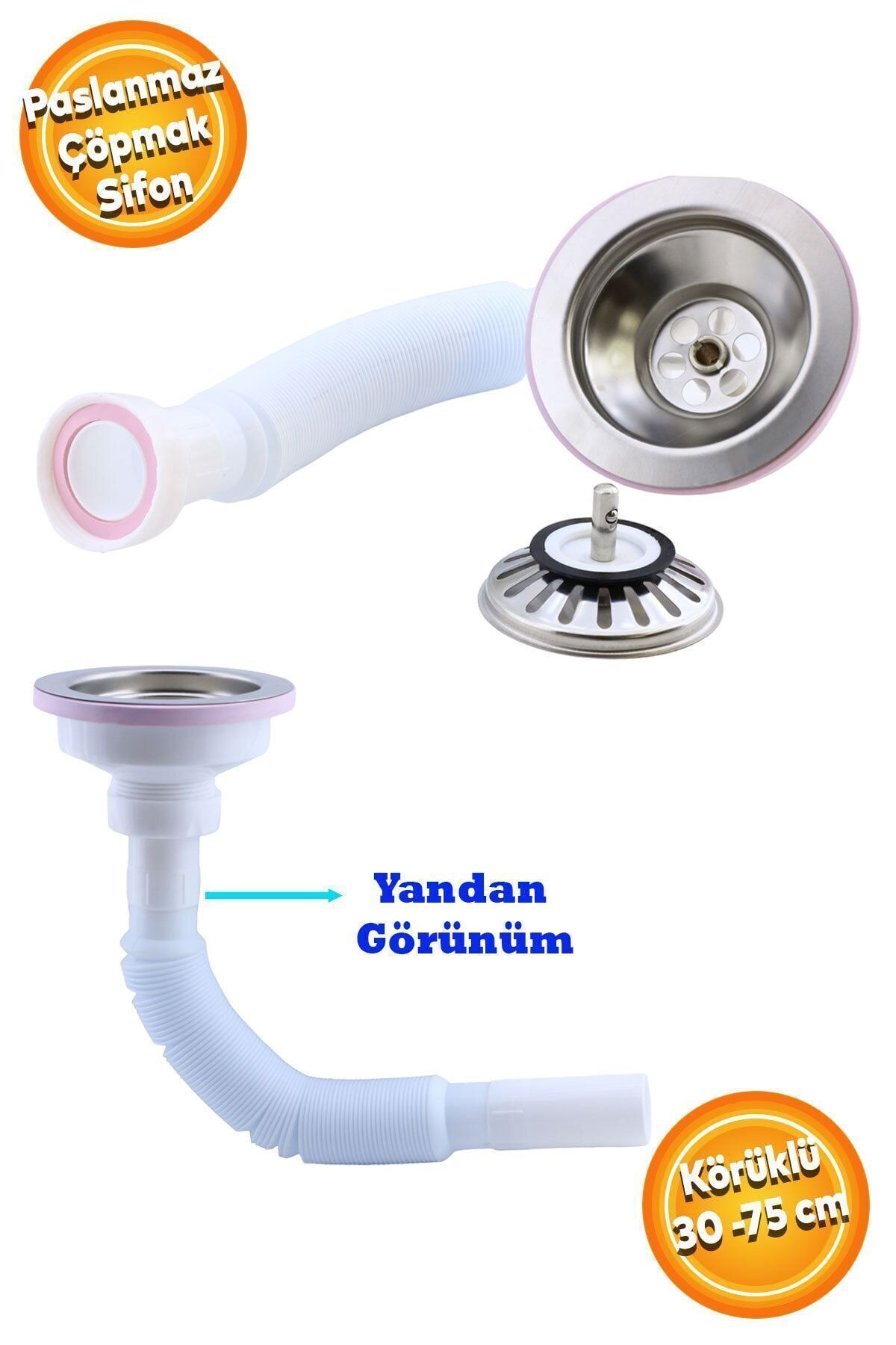 Badem10 Lüks Çöpmak Körüklü Evye Lavabo Evye Sifonu Pis Su Gideri ...