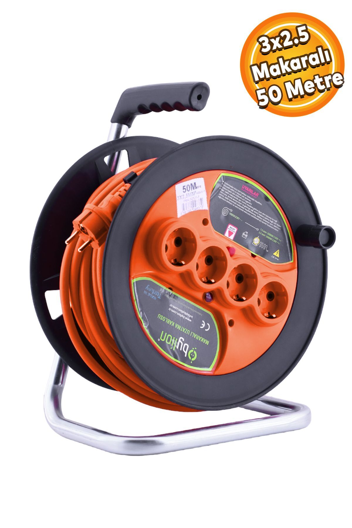 Badem10 Seyyar Ip20 Plastik Makaralı 4 Prizli Uzatma Kablosu 3x2.5 Mm Cca Kablo 50 Metre Termal ...