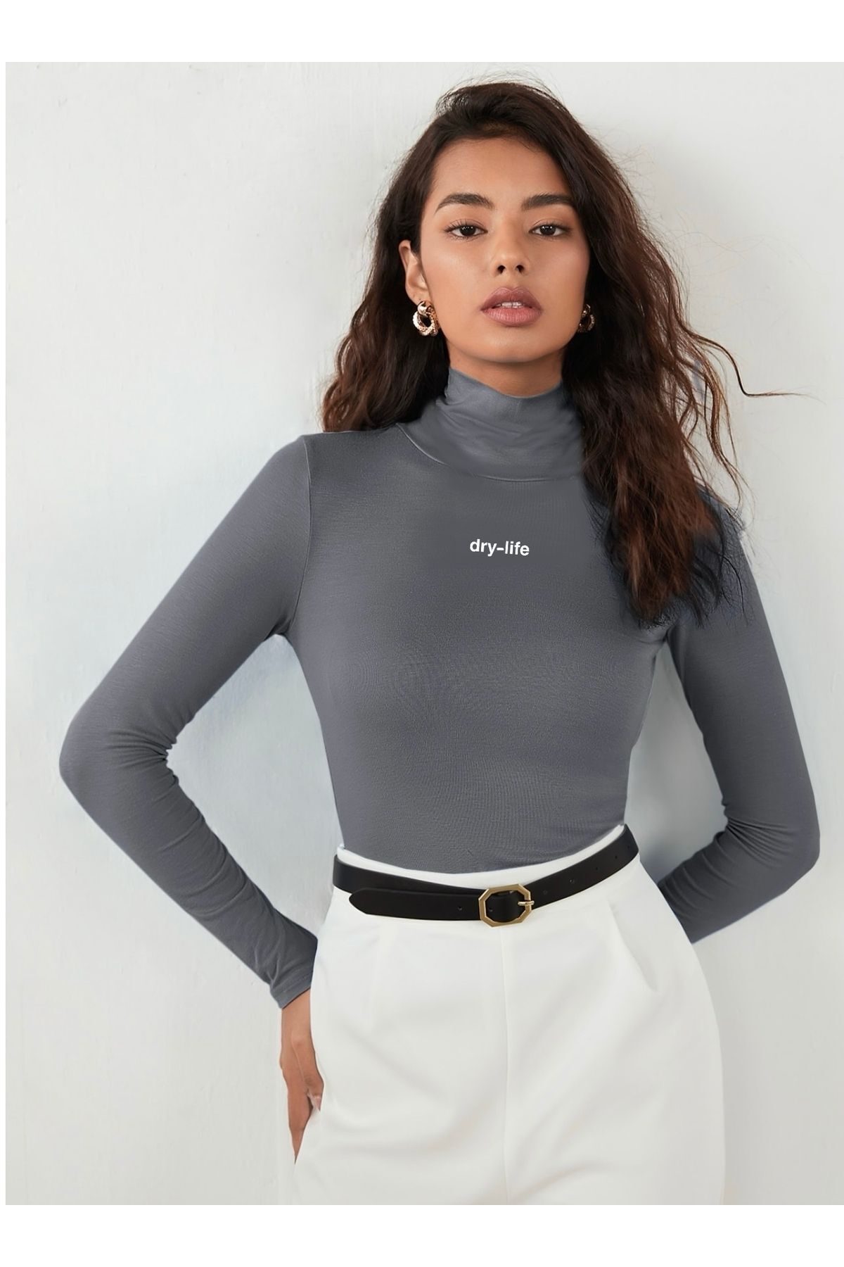 DryMod Kadın Yarım Balıkçı Yaka Uzun Kollu Fitilli Kaşkorse Baskılı ...