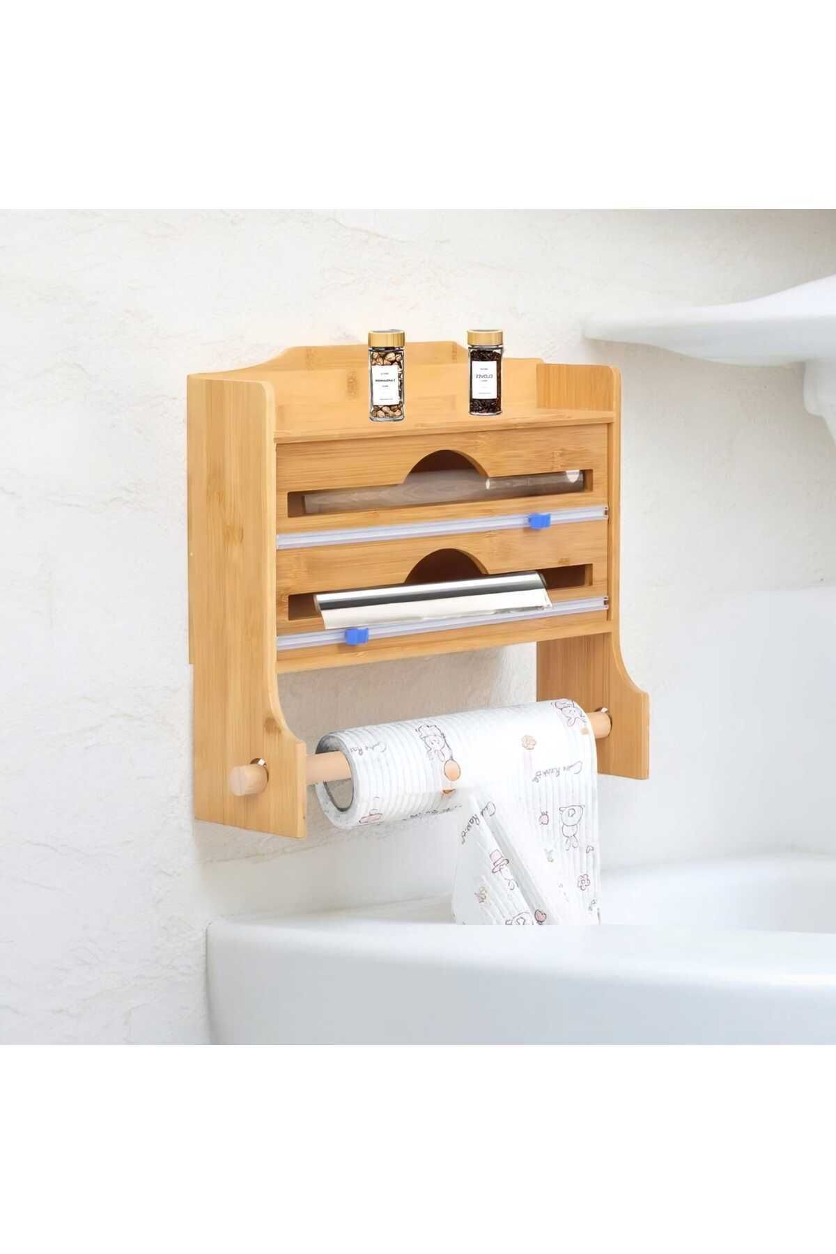 MEHAY HOME Bambu Streç Ve Folyo kesici, Kağıt Havluluk, Baharatlık 4 ü ...