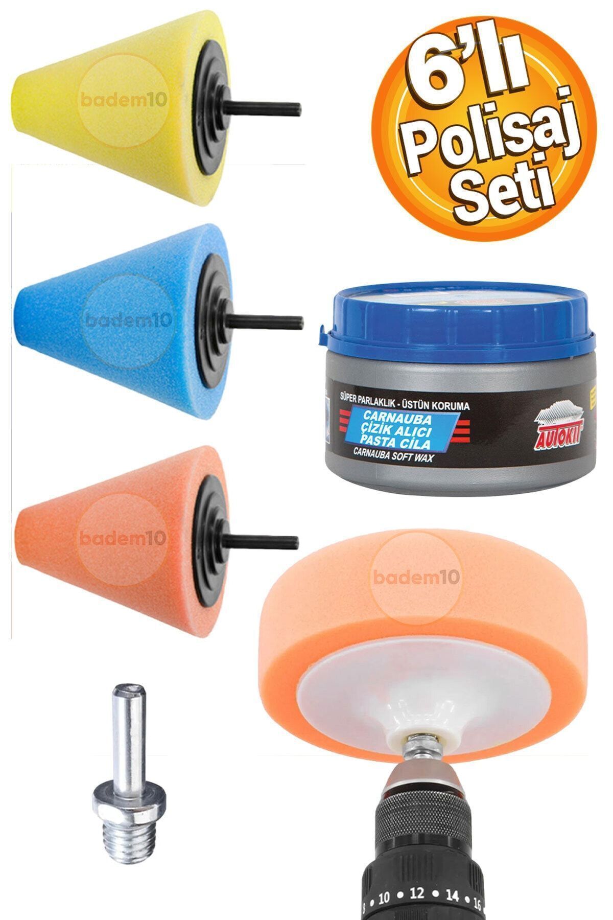 Badem10 Oto Araç Araba Pasta Cila Jant Parlatma Matkap Polisaj Süngeri ...
