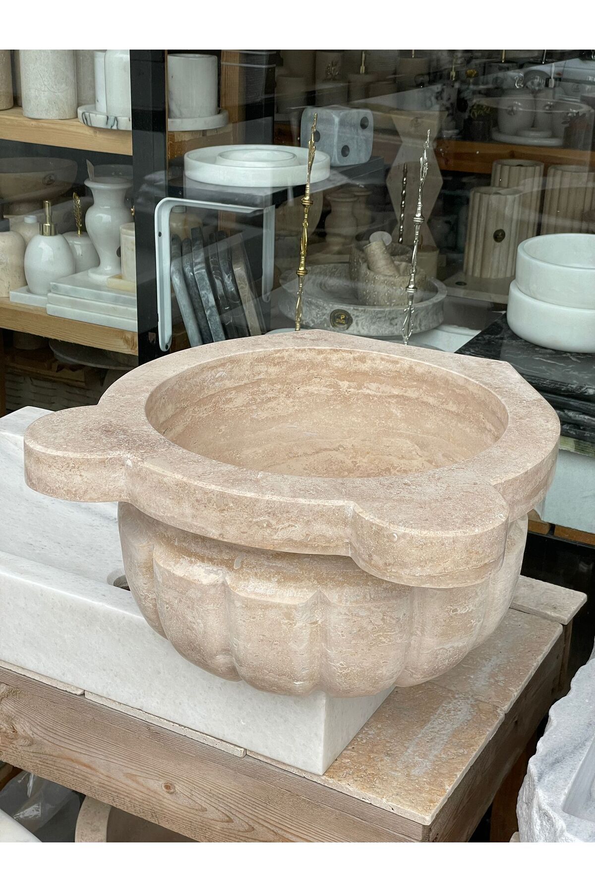 Polen Stone Traverten Doğal Taş Kavun Dilimli Model hamam kurnası 1 ...