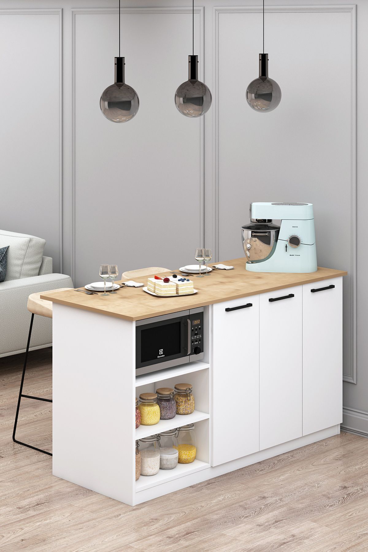 Avmpark Prato Ada Mutfak 160 Cm Bar Yemek Masası Fırınlı Dolaplı Airfry ...