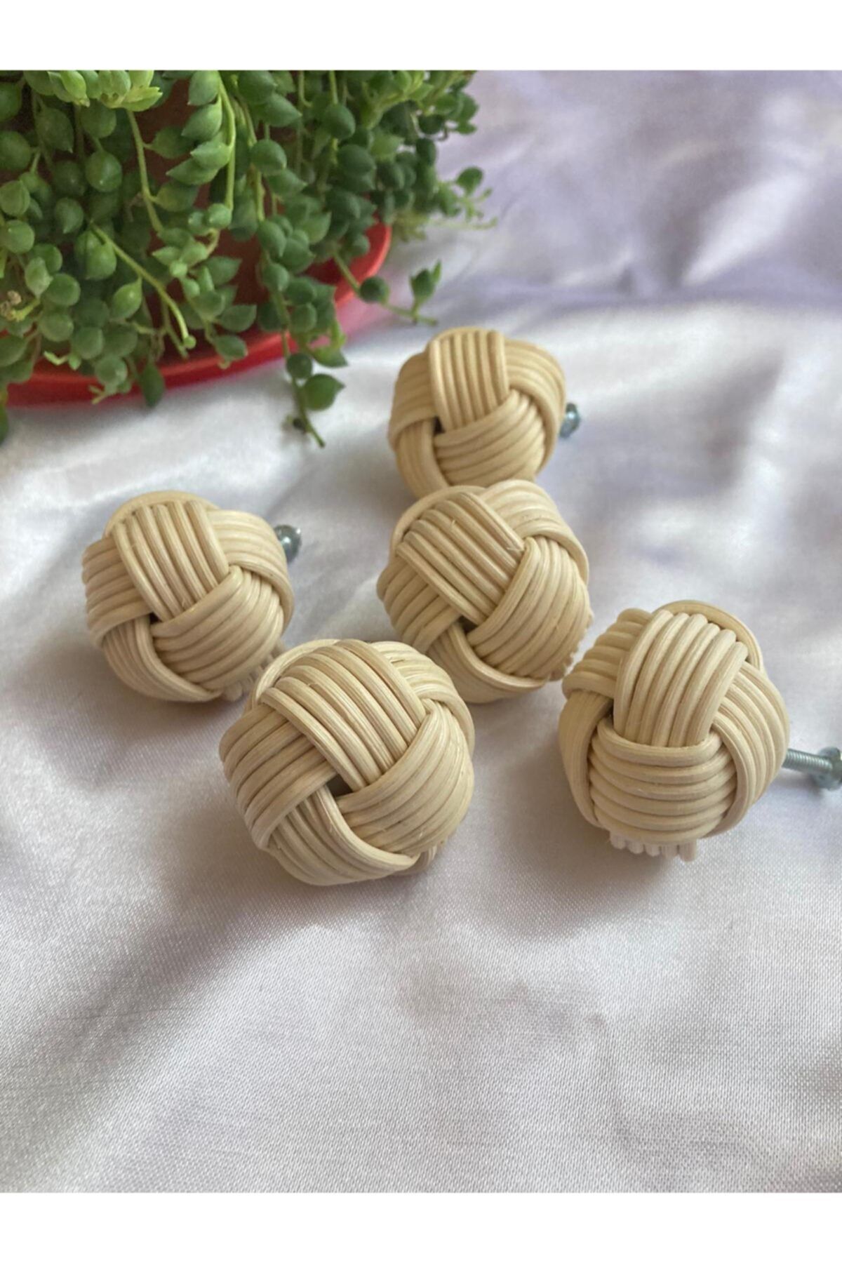 kumru by saadet & fatma 5'li Set Rattan Yuvarlak Kulp - Naturel Renk ...