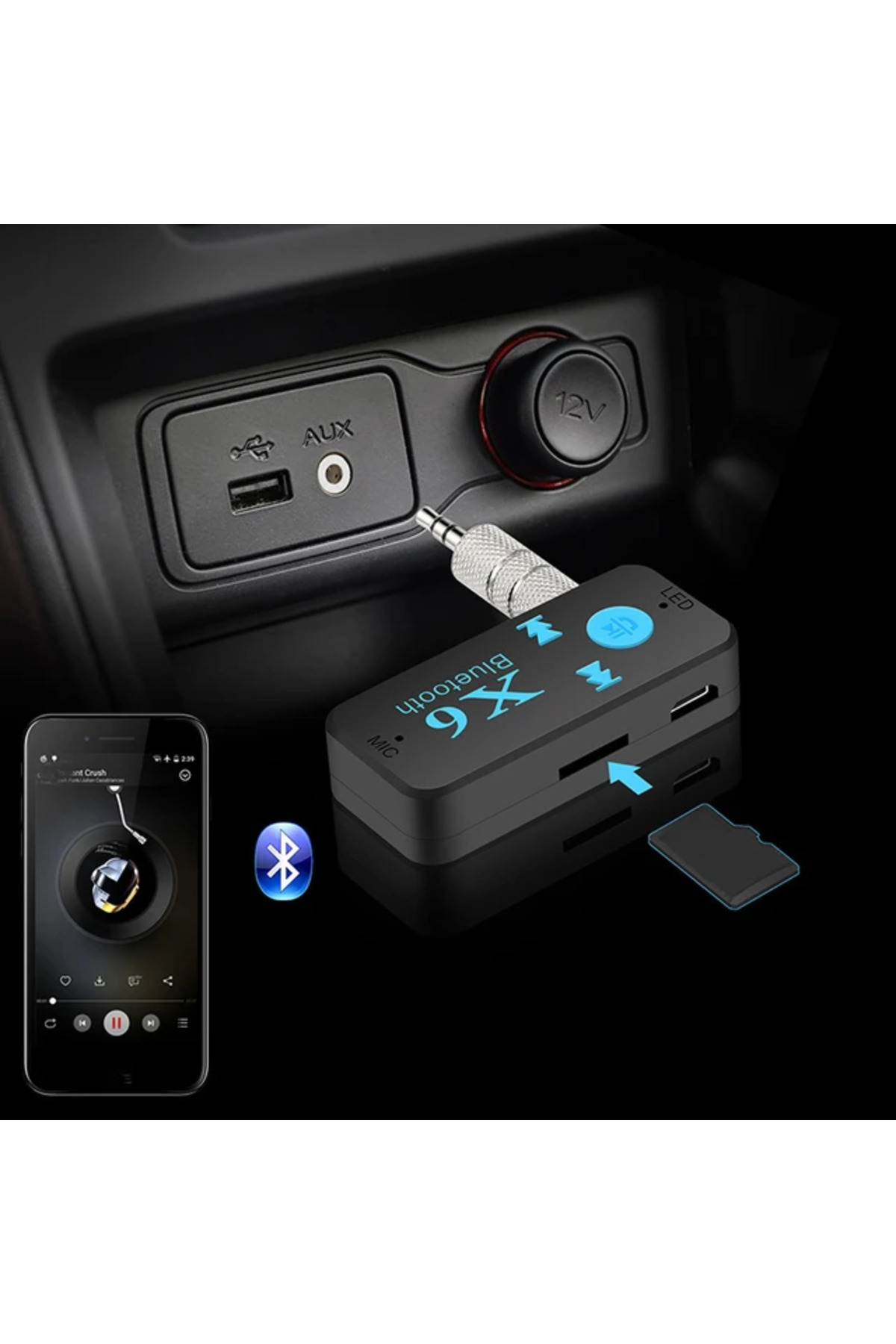 Genel Markalar X6 Bluetooth Müzik Alıcısı 3.5mm Aux Adaptör Araç Kiti 3 ...