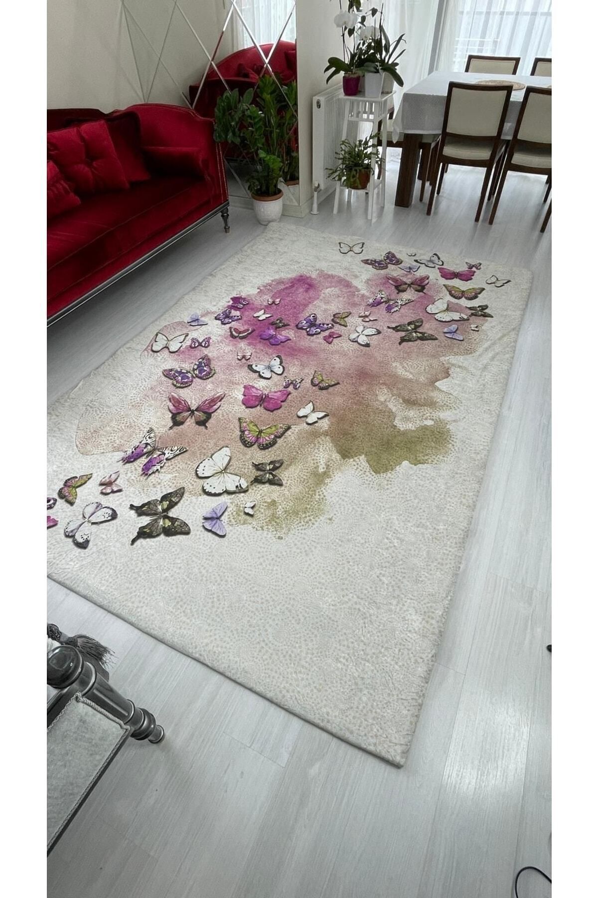 Madame Clean Home Kelebek Model Lastikli Kadife Halı Örtüsü ( 6 M2 ...