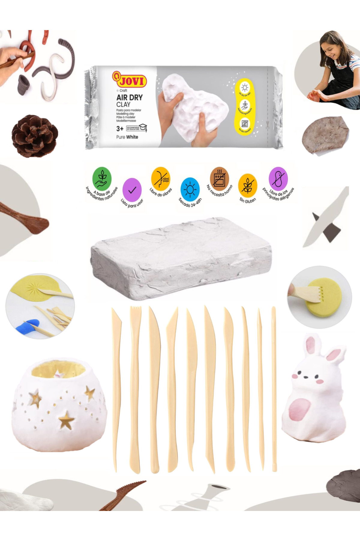 GLANCE Jovi Seramik Hamuru Beyaz 500 Gr 10 Parça Kil Heykel Araçları ...