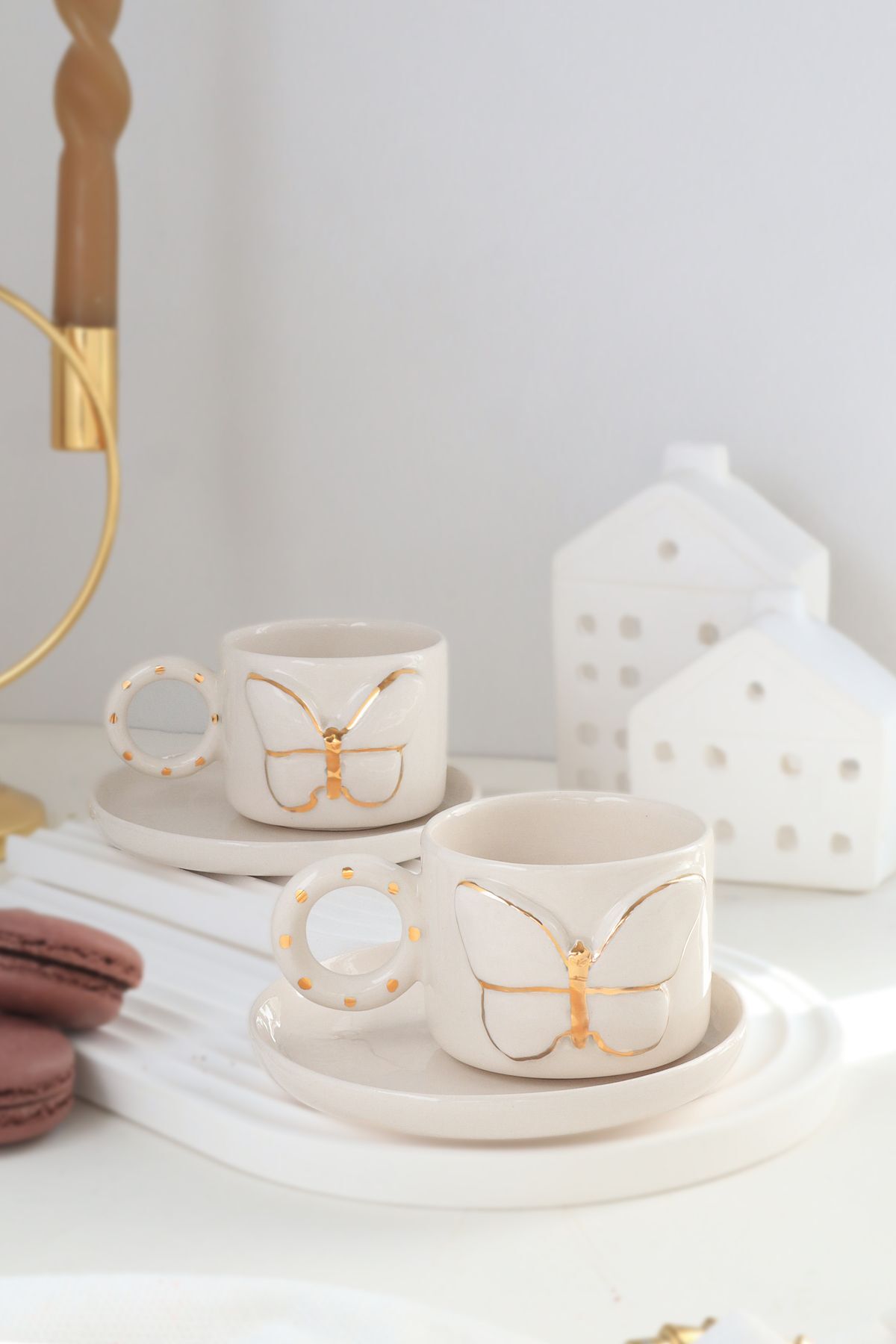 Perla Art El Yapımı 2'li Kelebek Figürlü 24K Altın Dekorlu Seramik ...