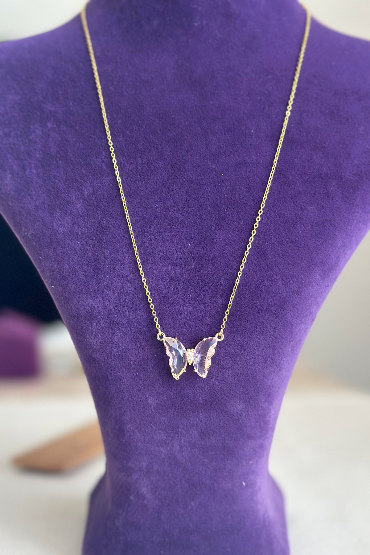 MODA Çelik 40 5 Cm Kelebek Kristal Kolye Altın Renkli Kararmaz Kolye ...