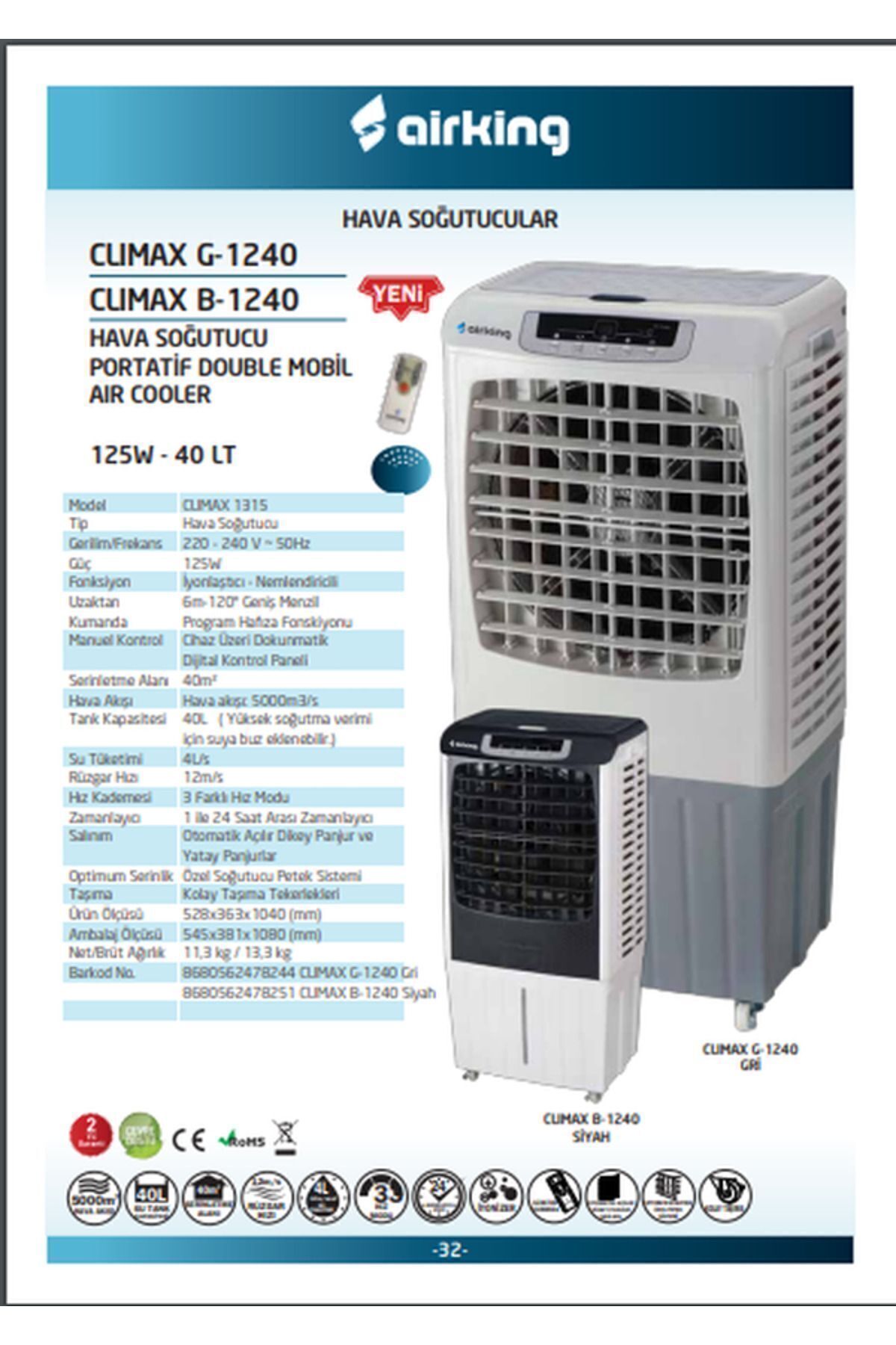 Airking Climax 1240B Siyah Hava Soğutucu - Fiyatı, Yorumları