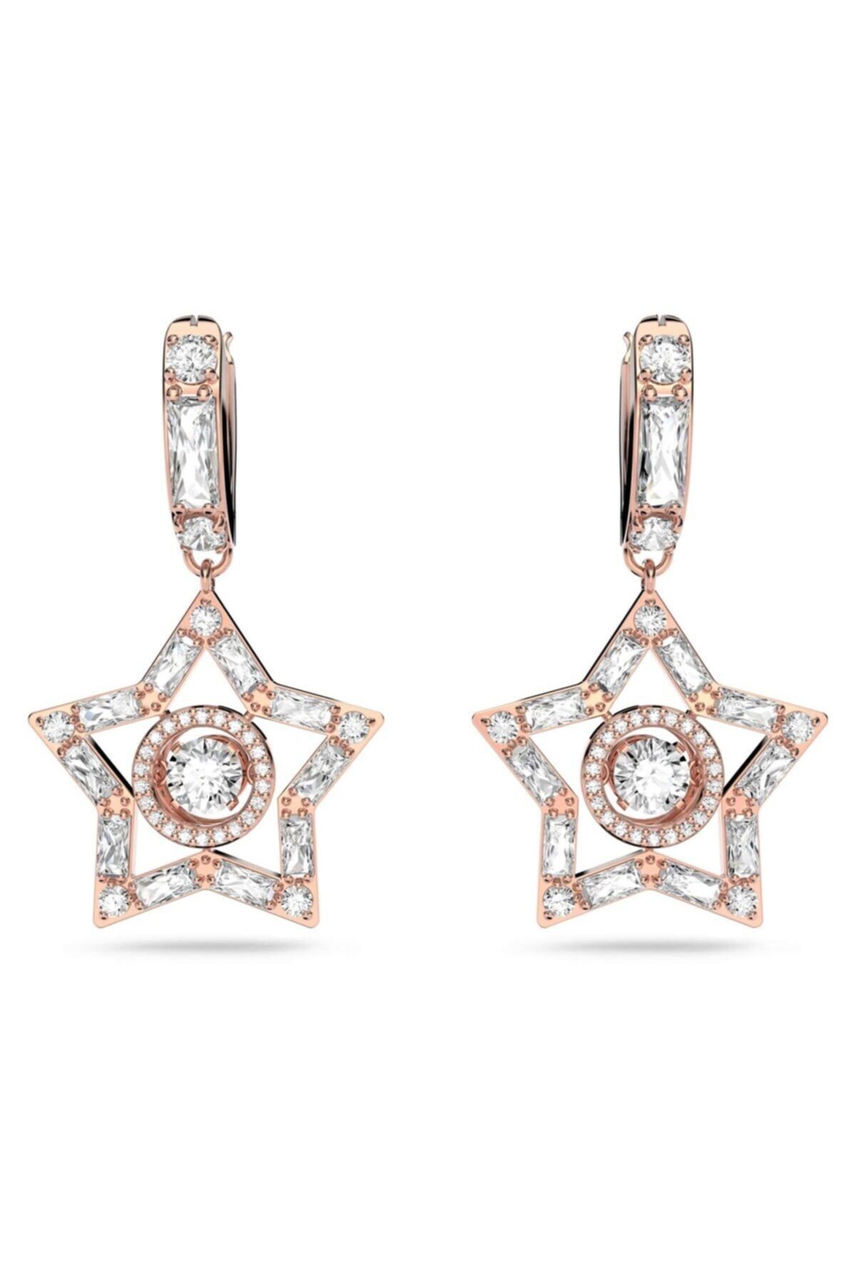 Swarovski Stella Hoop Küpe, Beyaz, Pembe Altin Rengi Kaplama, 5617769 ...