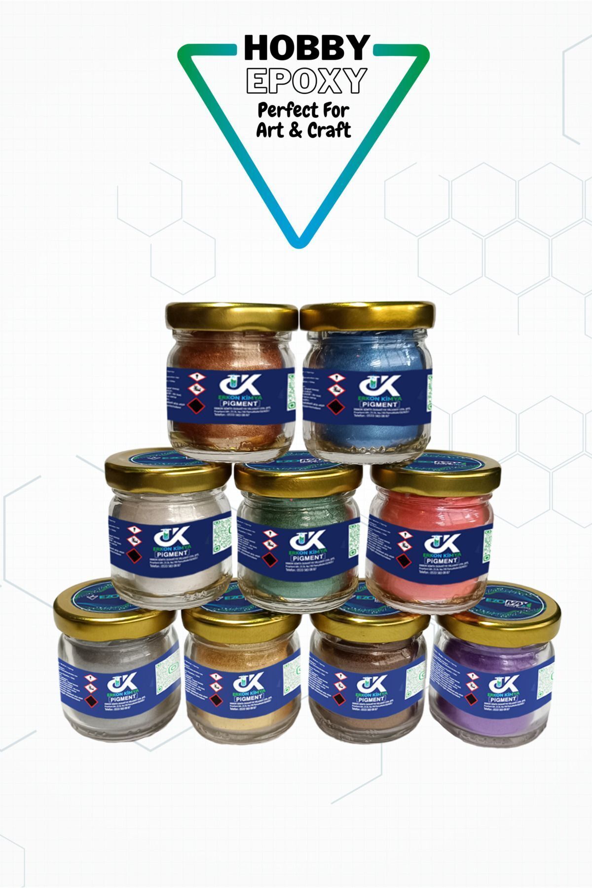 ERKON KİMYA PİGMENT 9'lu Sedefli Metalik toz boya Seti Beyaz/Gri/Kahve ...