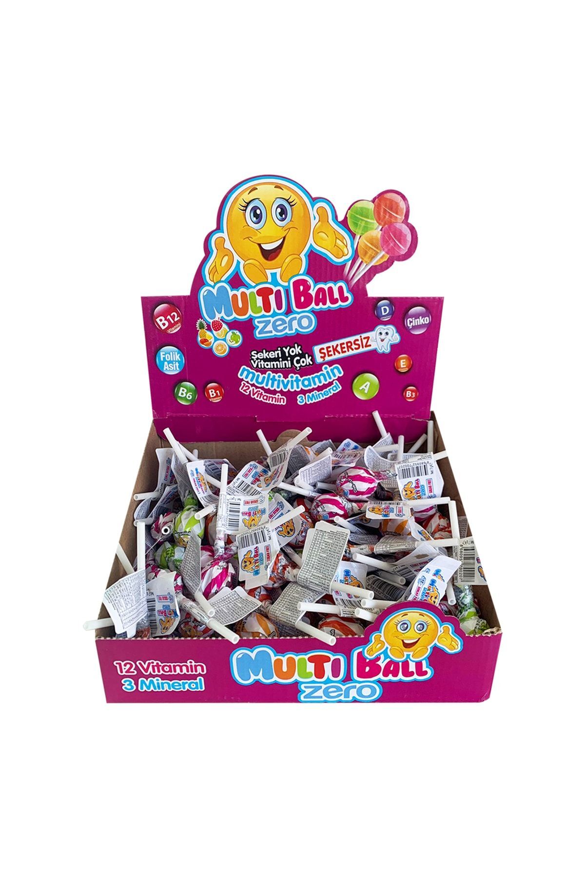 Multiball Zero ( Şekersiz ) 100 Adet Lolipops 12 Vitamin 3 Mineral ...