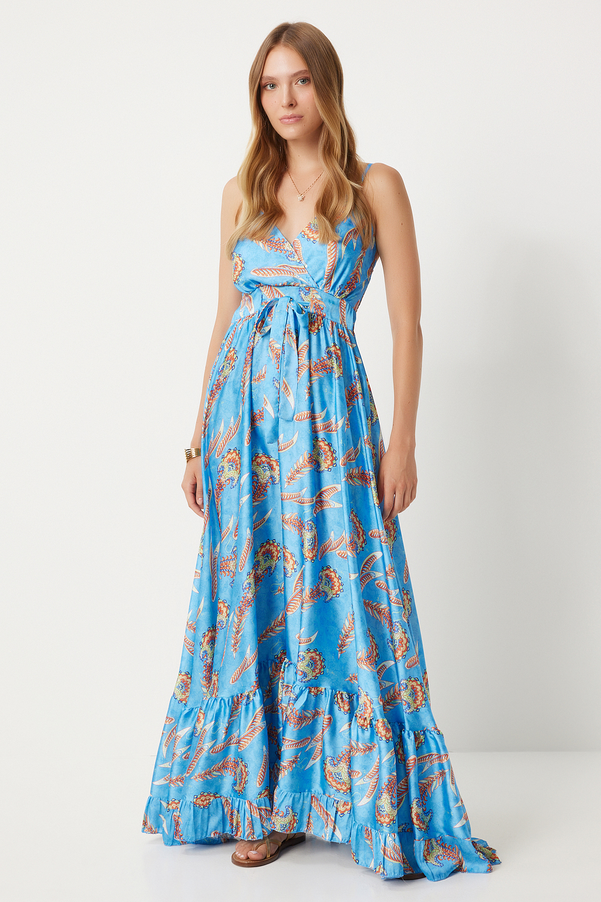 Happiness İstanbul Blue Patterned Satin Summer Women's Dress - DP00208 ...