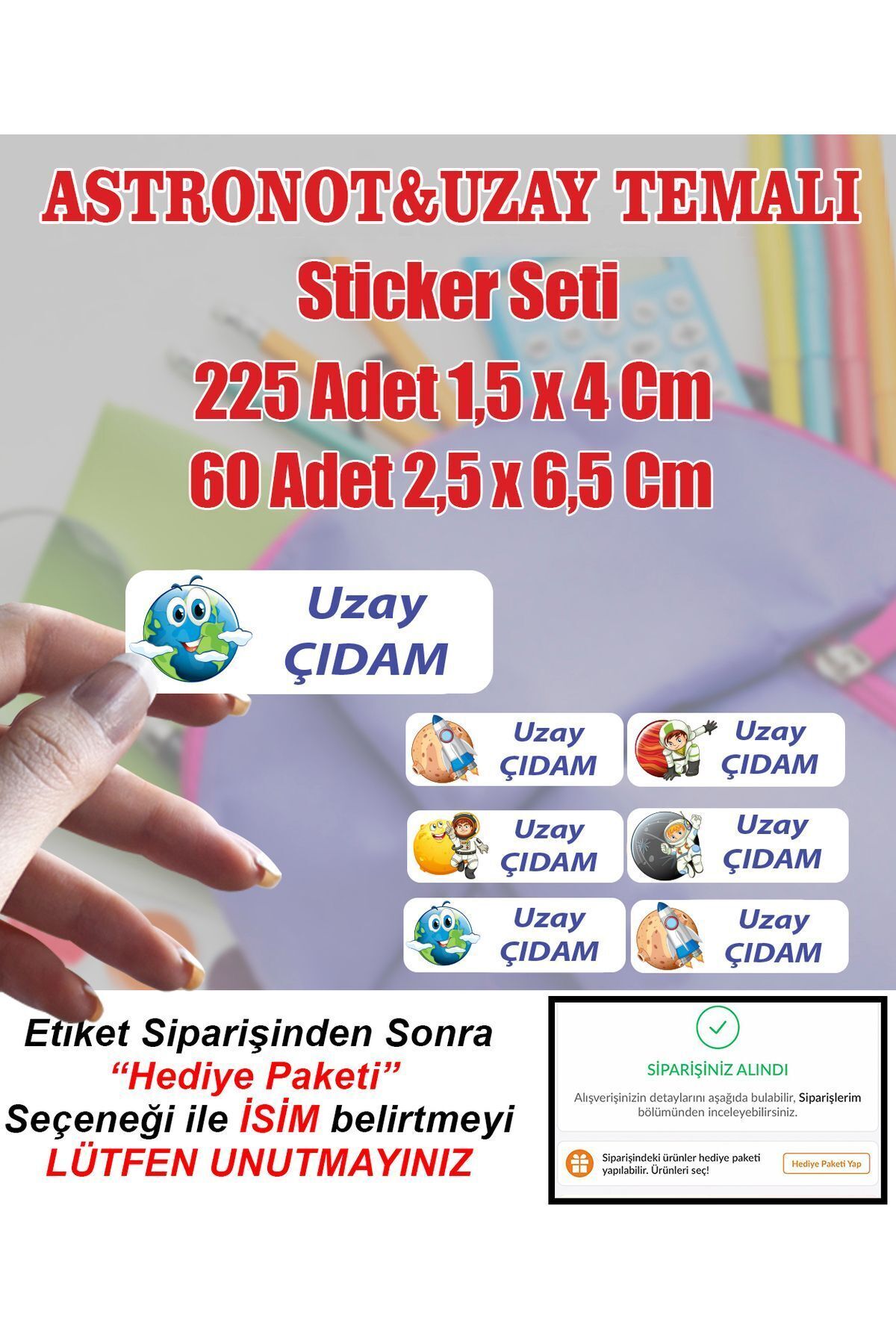 Aysprint Okul Etiketi Kırtasiye Defter Kalem Matara Çanta Kalem UZAY ...