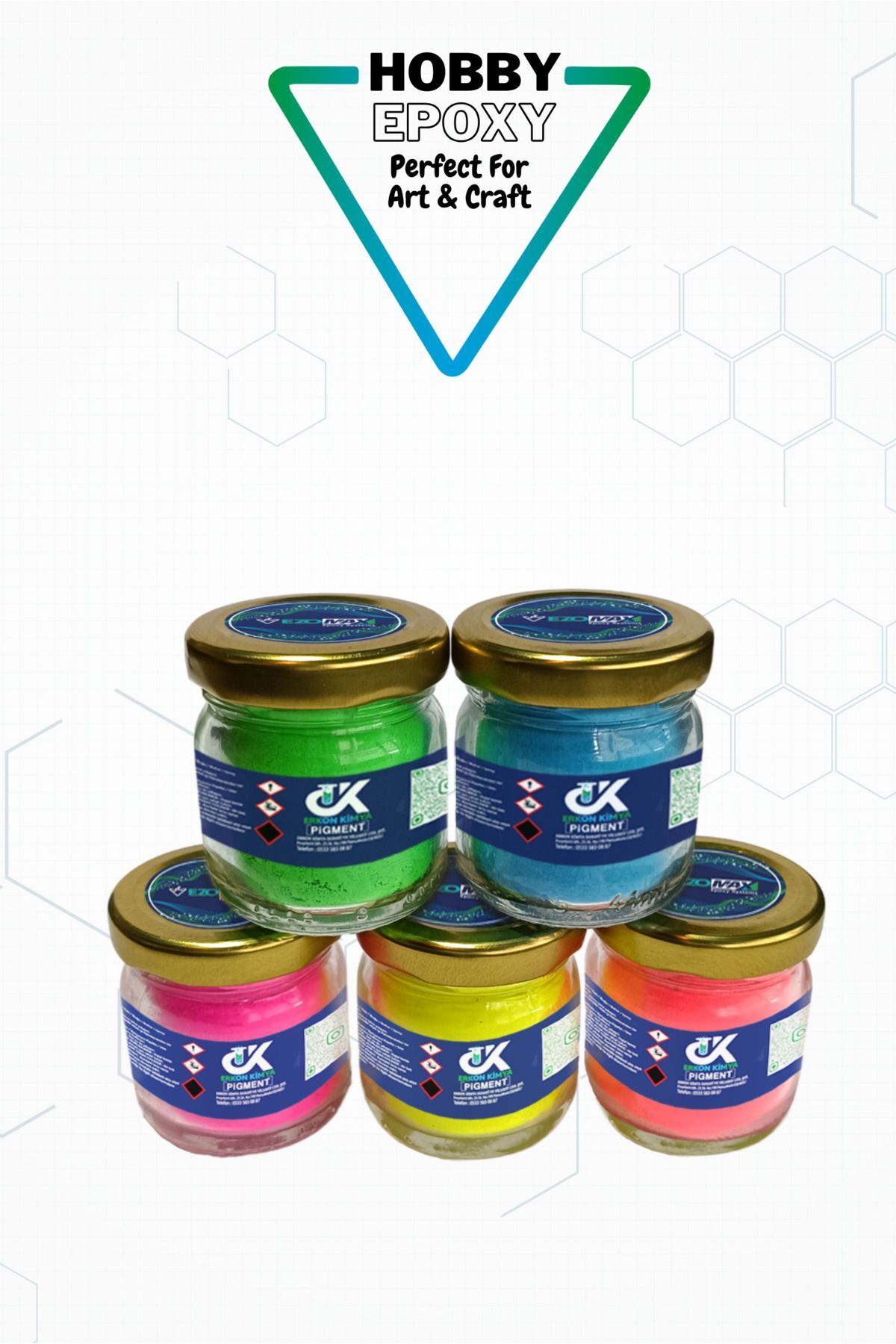 ERKON KİMYA PİGMENT 5'li Neon toz boya Seti 5*10gr Pembe/Sarı/Yeşil ...