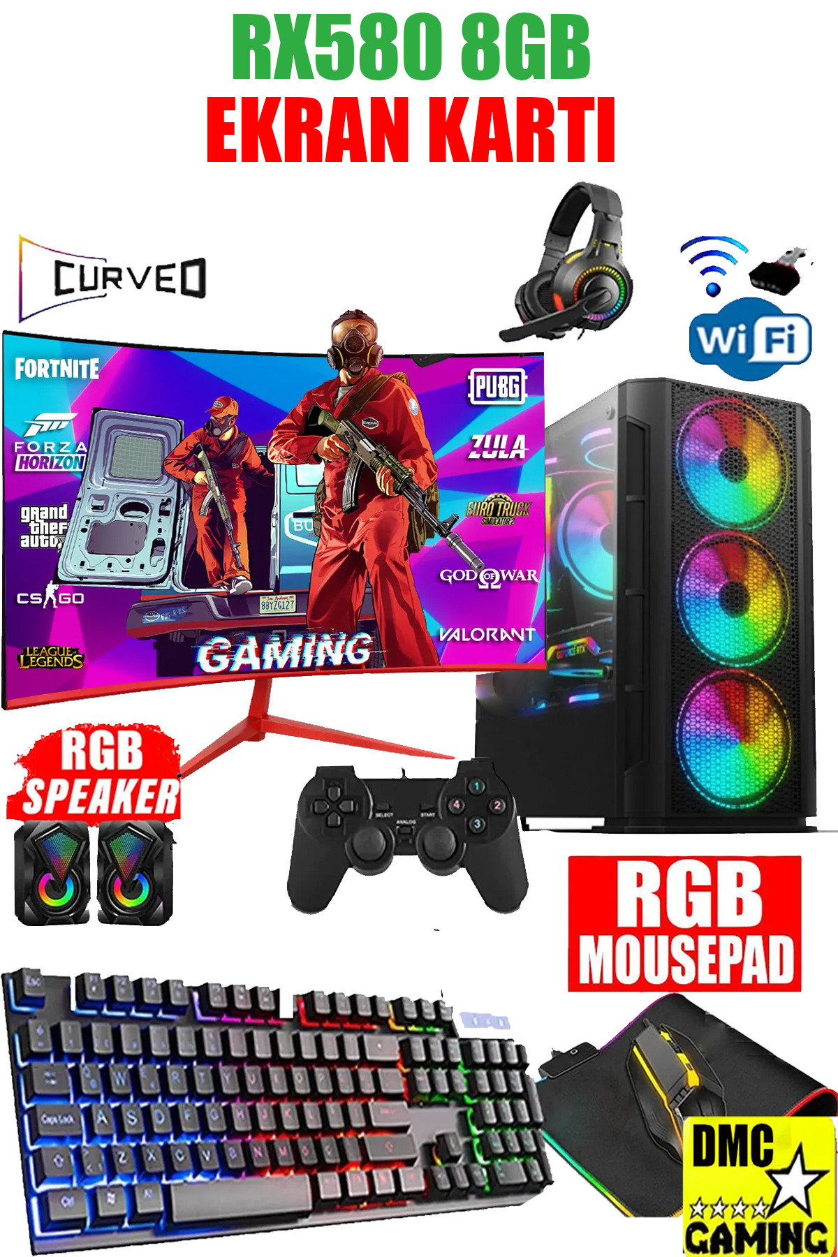 DMC N152x (PUBG,GTA 5) I5 9400f (9.NESİL) 32gb,256gb Ssd,1tb Hdd,rx580,23.8 Masaüstü Oyuncu ...