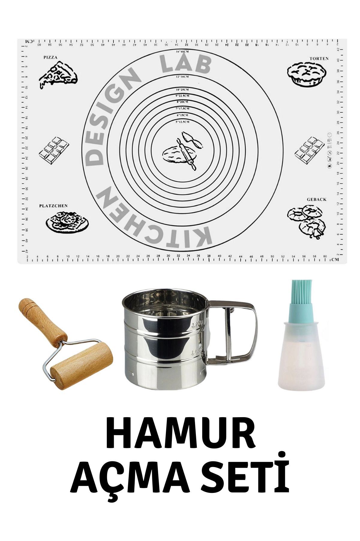 Kitchen Design Lab Beyaz 45x65 Cm Silikon Hamur Açma Matı, Çelik Un ...