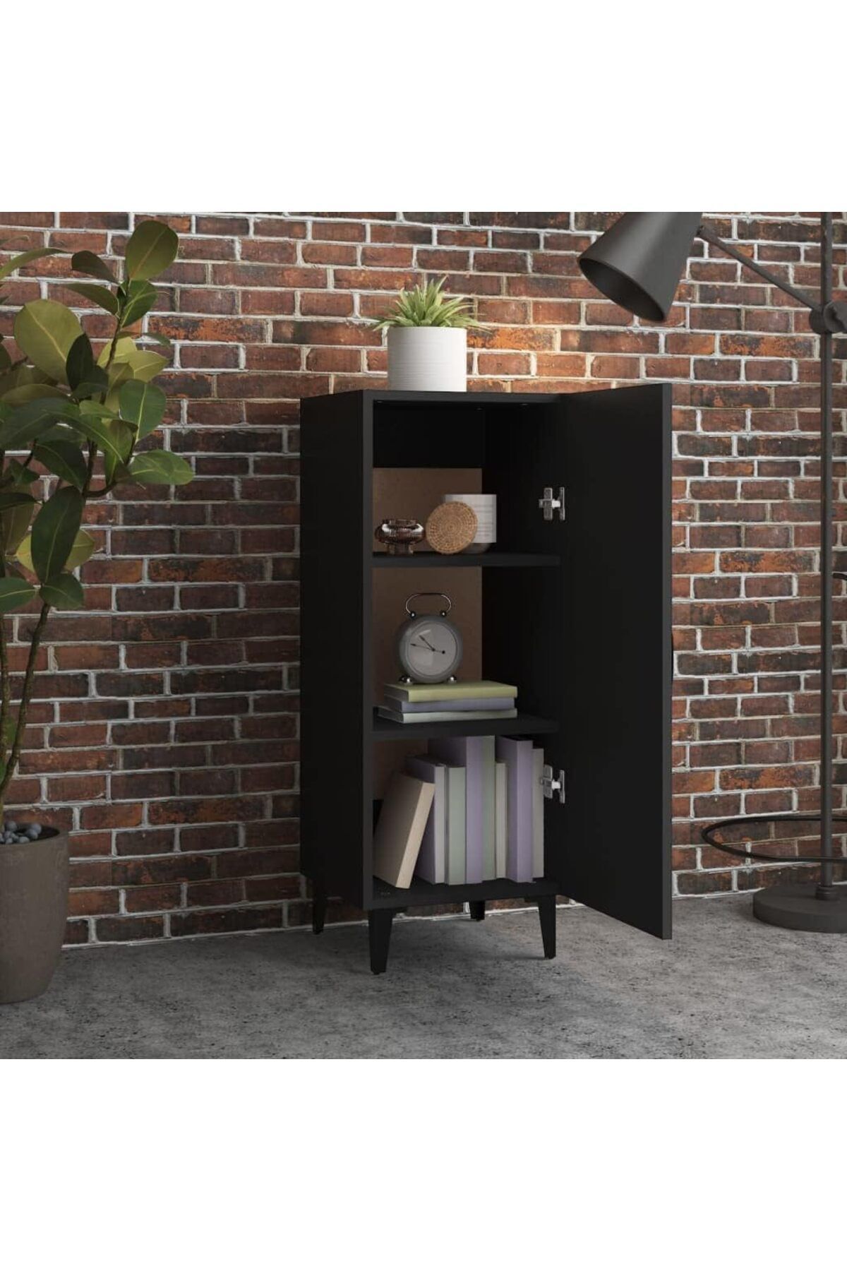 Egecan Mobilya Tek Kapaklı Siyah 3 Raflı Banyo Dolabı Havlu Dolabı Sabunluk Kiler Dolabı Erzak ...