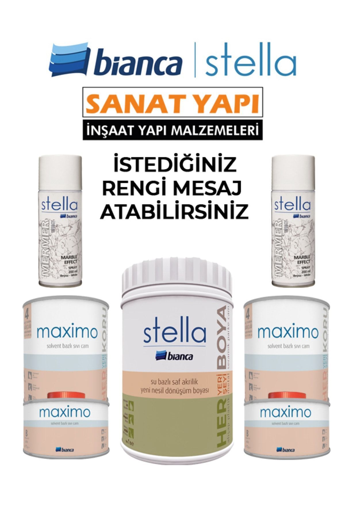 Bianca Stella Set Boya Beyaz + 2 Mermer Efekti + 2 Maximo Parlak Fiyatı ...