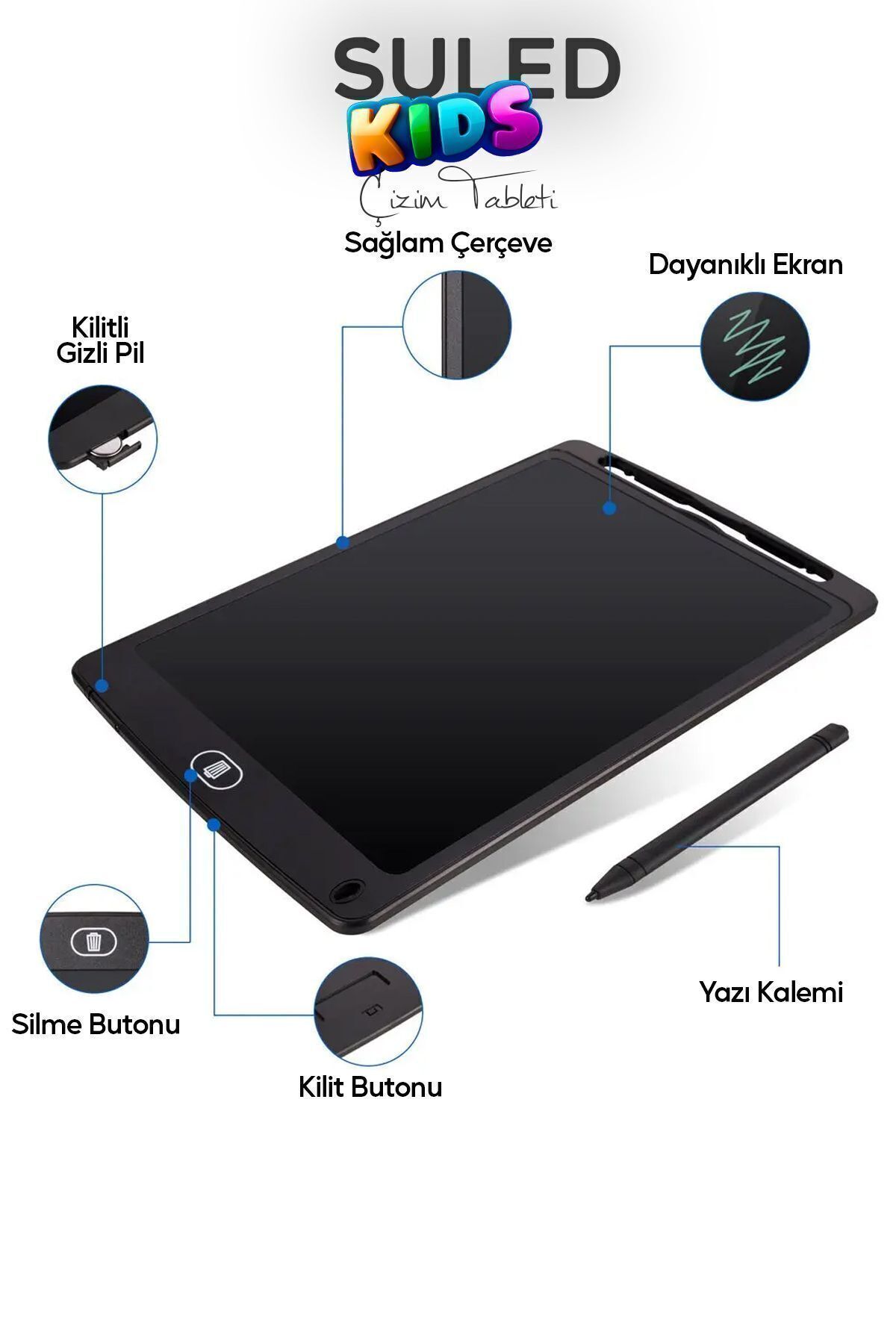 SULED Çocuk Çizim Tableti 8,5 inç CE Belgeli Kalemli LCD Dijital Yazı ...