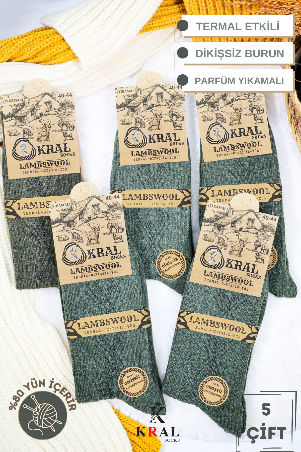 Lüx Kral Erkek Kışlık Termal Etkili (5'Lİ PAKET) Lambswool Kuzu Yün ...