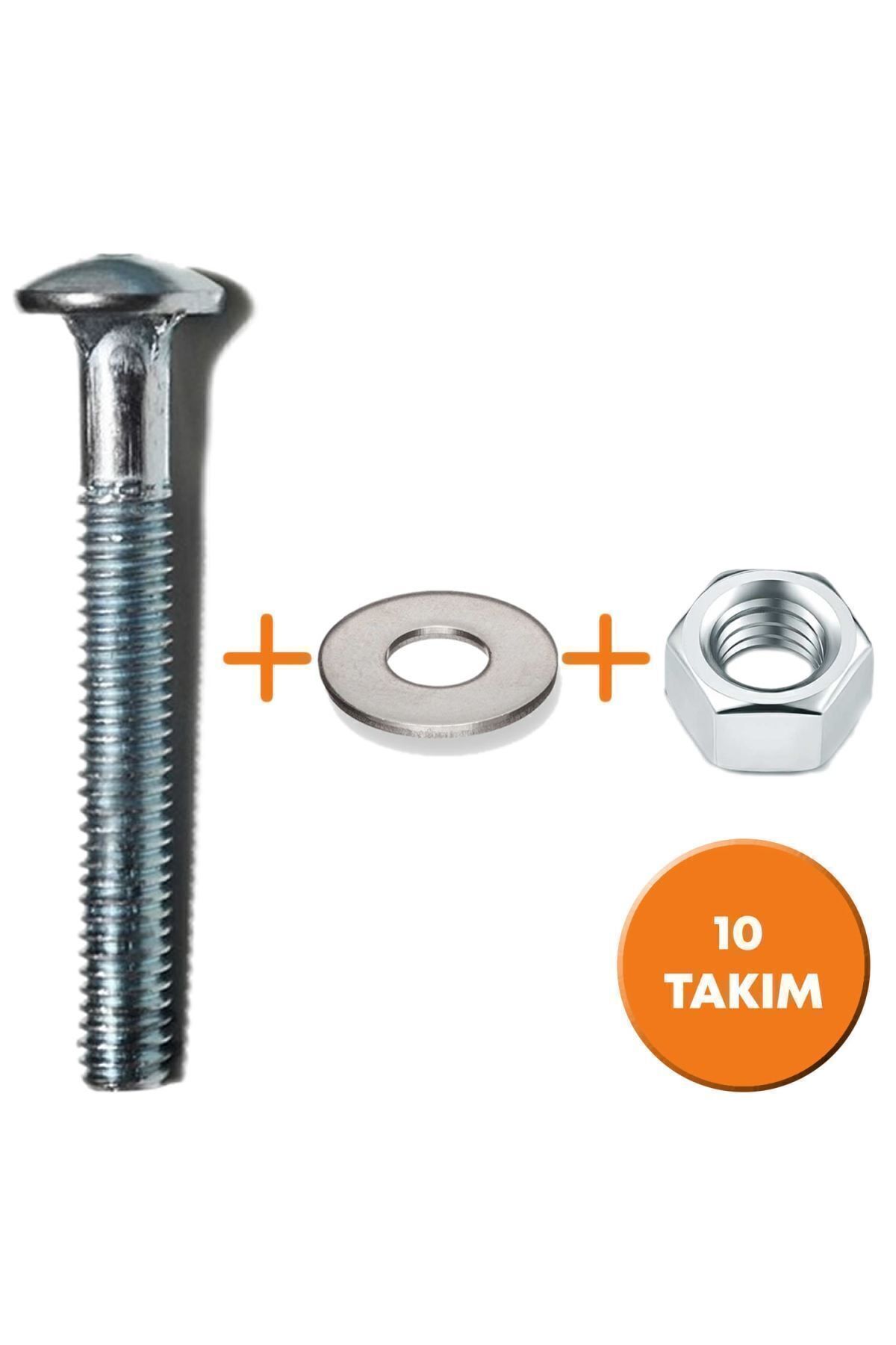 Adem Koç 5/16x140 Yuvarlak Başlı Kasa Civatası + Somun + Pul (10 Takım ...