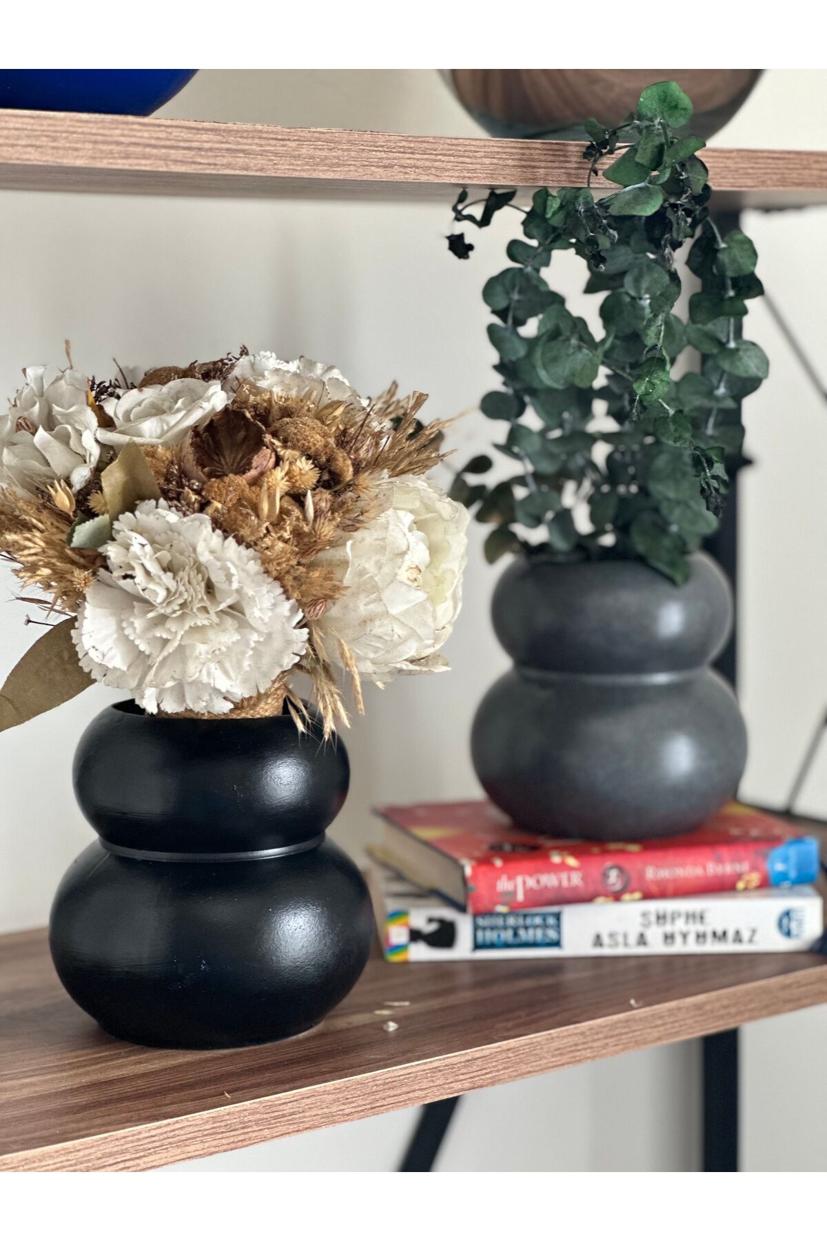 Lui Tasarım Bohem Dekorasyonu 2li Set Gri Siyaz Seramik Vazo Fiyatı ...