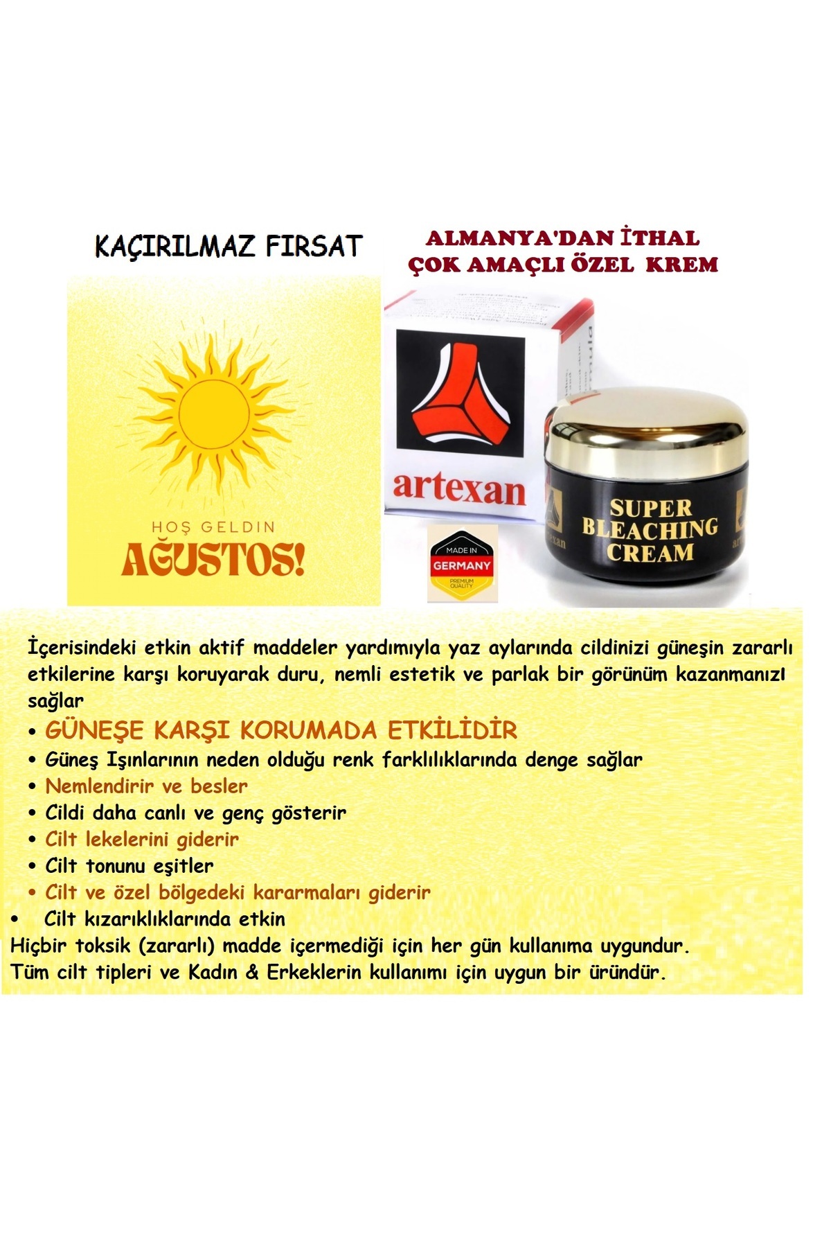 artexan Almanya'dan Ithal Cilt Leke Kremi, Cilt Tonu Düzenleyici/super ...