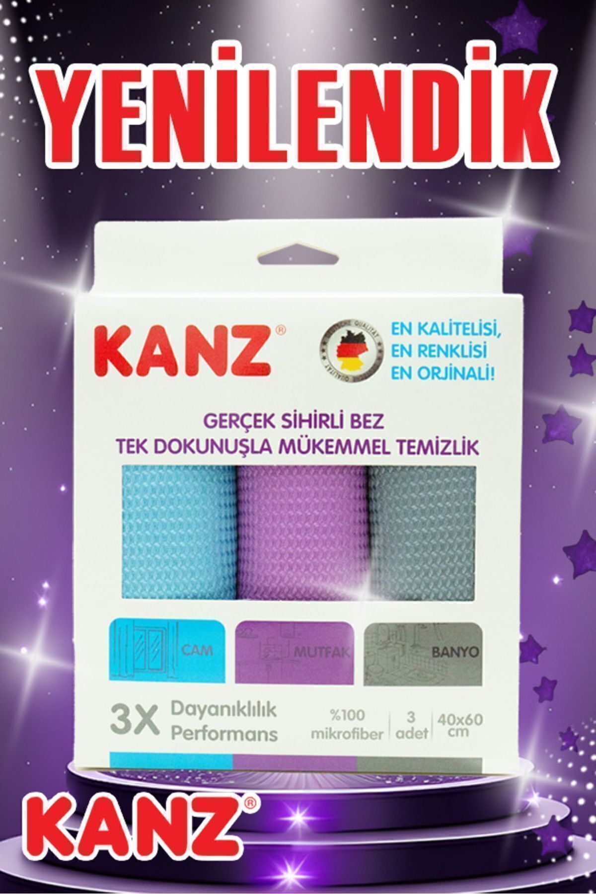 Kanz 3'lü Alman Mikrofiber Cam Bezi, En Yumuşak Temizlik Bezi, Sihirli ...